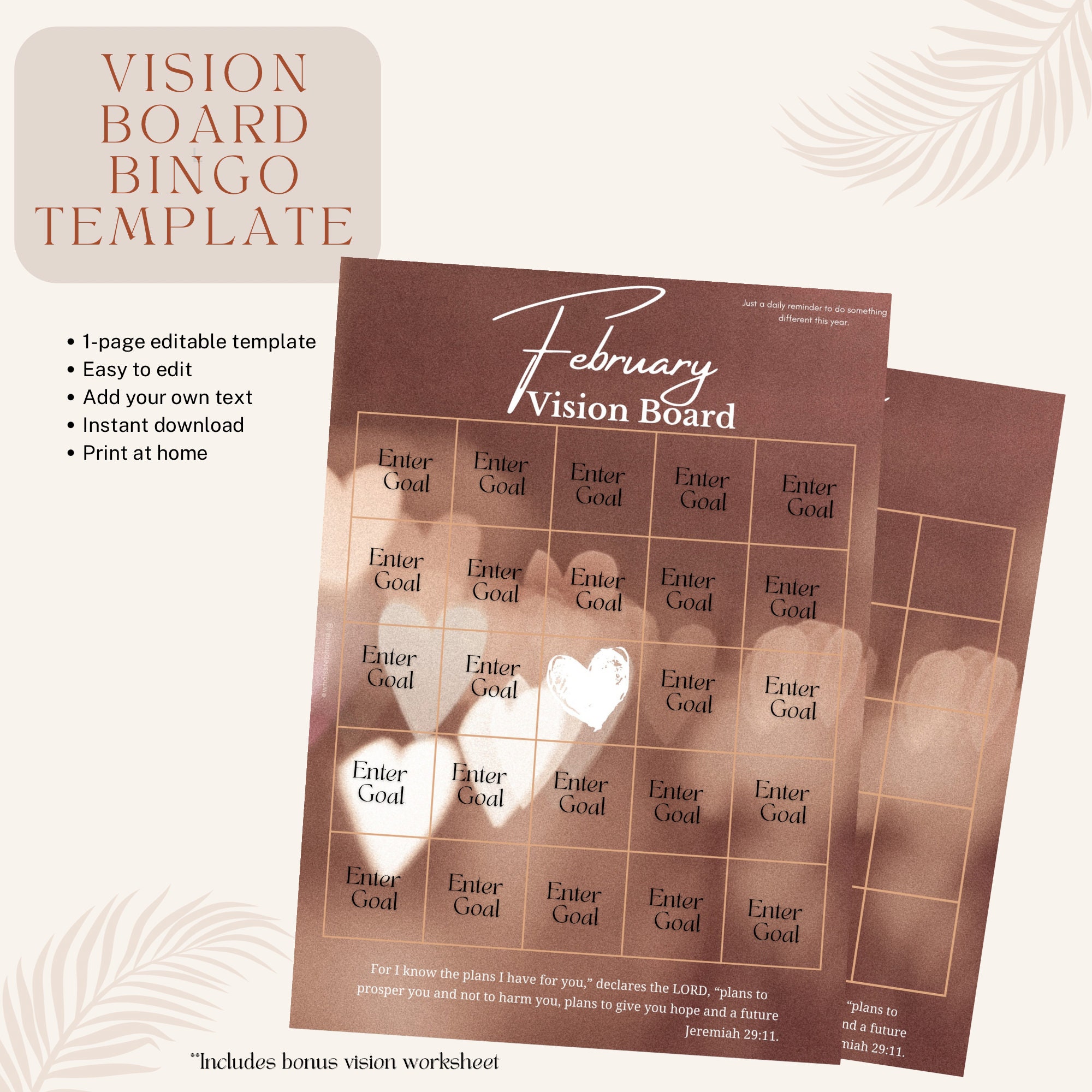 Vision Board Bingo Template, February Personal Goals, Vision Board ...