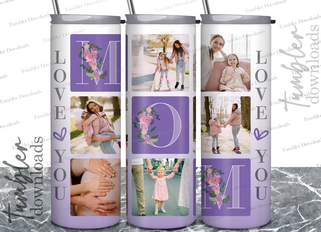 Purple Mom Photo Tumbler Wrap PNG Floral 20oz Mama Tumbler Template ...
