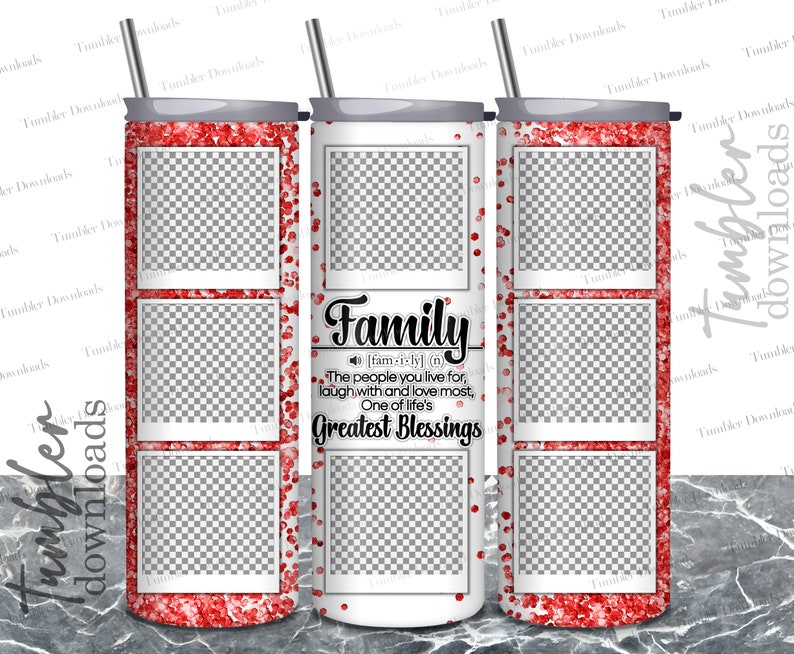 Red Glitter Family Photo Collage Tumbler: 20oz Skinny Sublimation ...