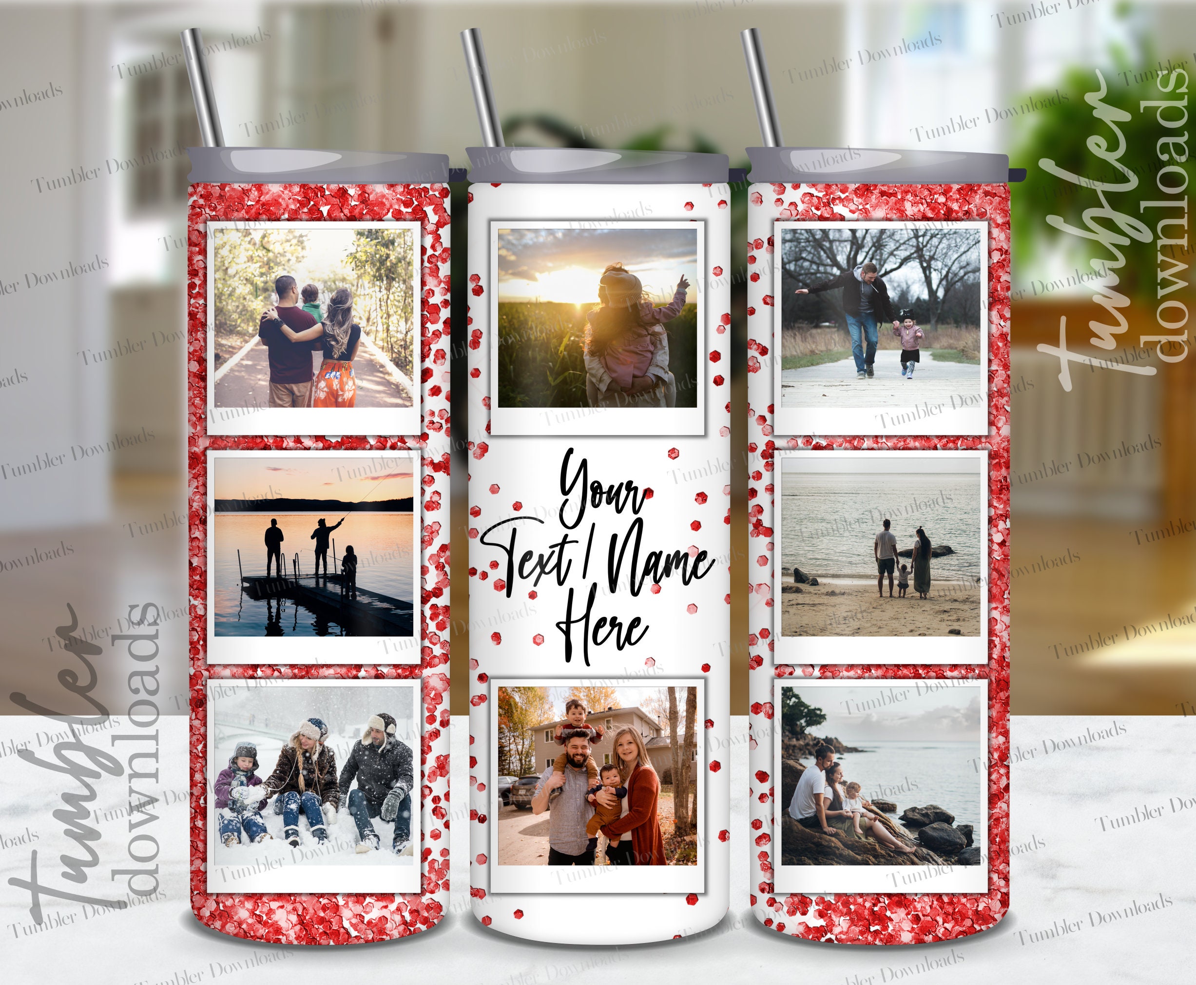 Red Glitter Photo Frame Tumbler Wrap PNG, 20 Oz Skinny Tumbler ...