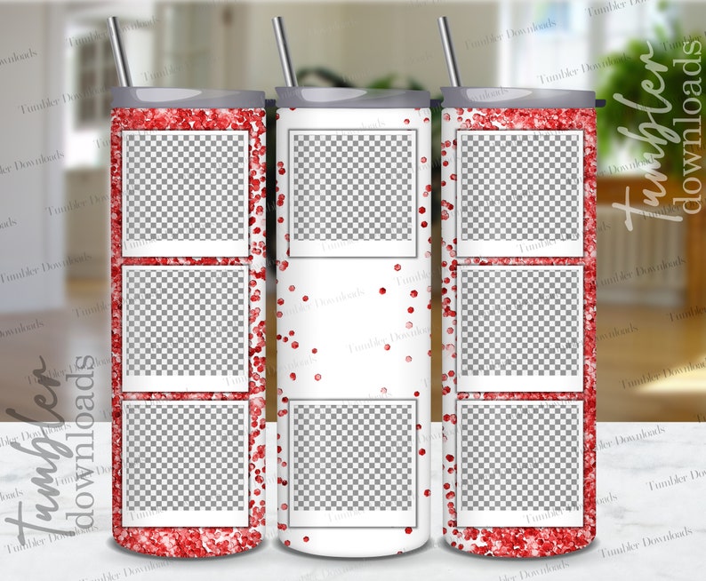 Red Glitter Photo Frame Tumbler Wrap PNG, 20 Oz Skinny Tumbler ...