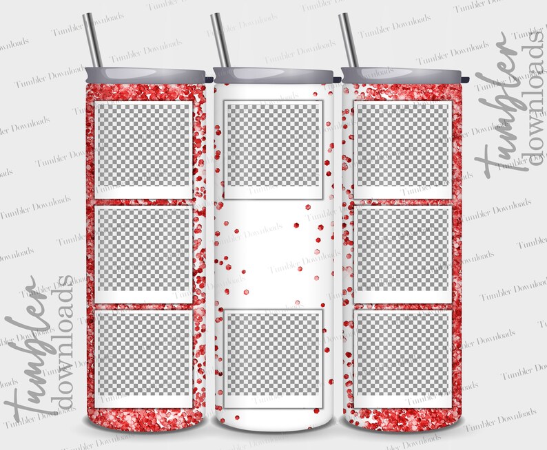 Red Glitter Photo Frame Tumbler Wrap PNG, 20 Oz Skinny Tumbler ...