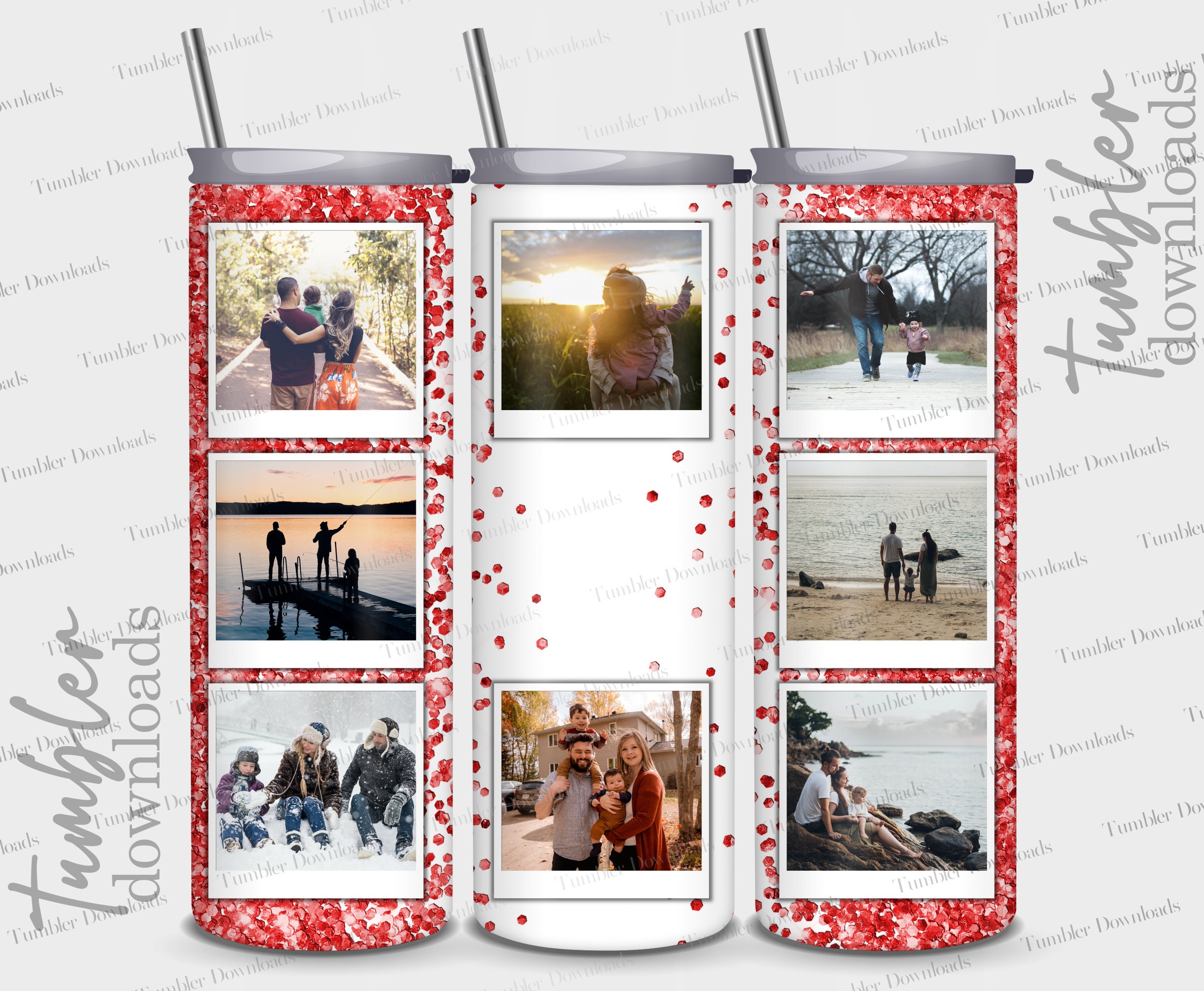 Red Glitter Photo Frame Tumbler Wrap PNG, 20 Oz Skinny Tumbler ...