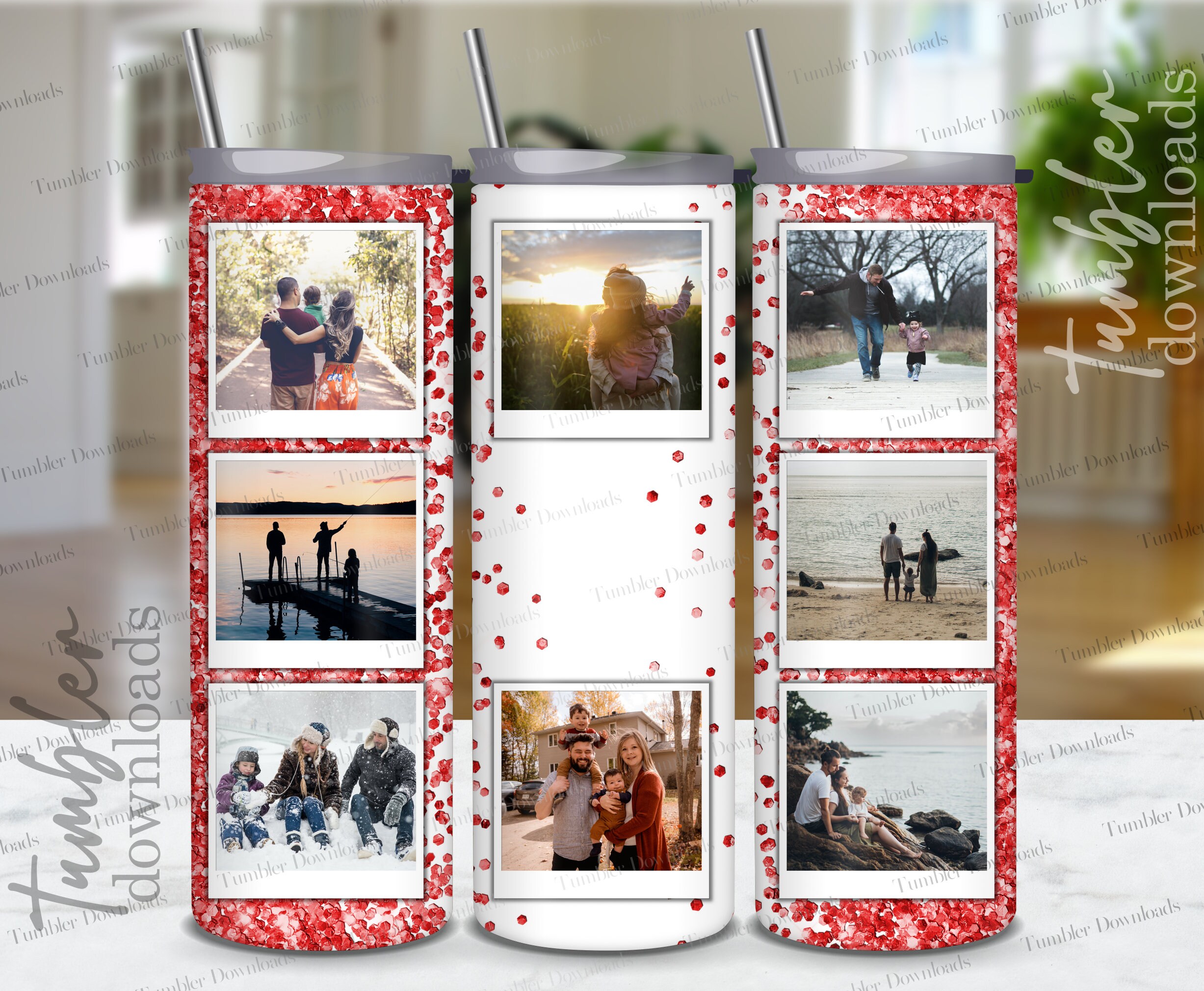 Red Glitter Photo Frame Tumbler Wrap PNG, 20 Oz Skinny Tumbler ...