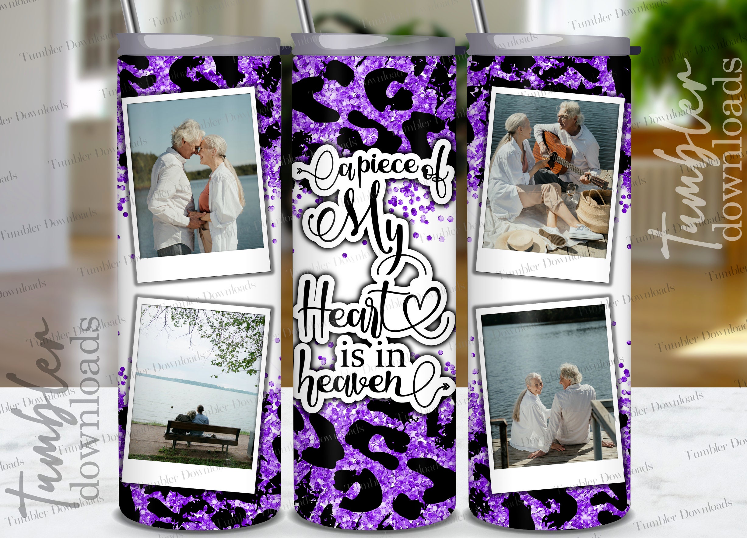 Memorial Tumbler Wrap: Purple Glitter Leopard, 4-photo Collage (PNG ...
