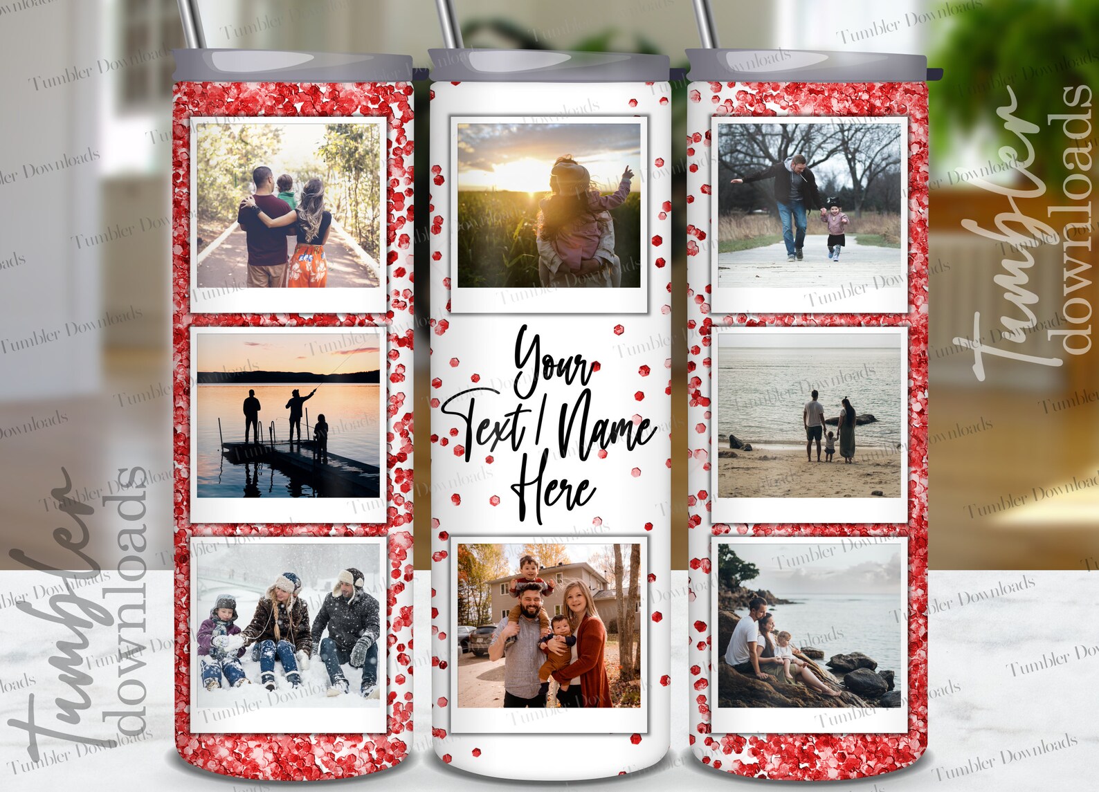 Red Glitter Photo Frame Tumbler Wrap PNG, 20 Oz Skinny Tumbler ...