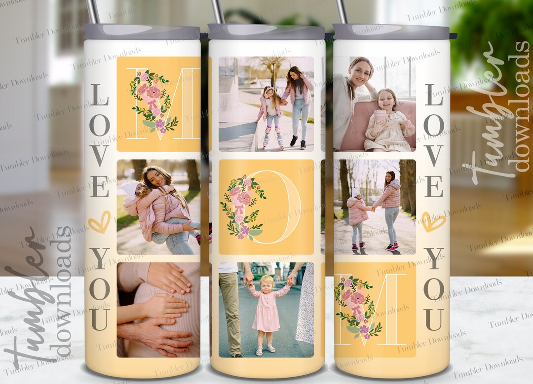 Yellow Mom Photo Tumbler Wrap PNG Floral 20oz Mama Tumbler Template ...