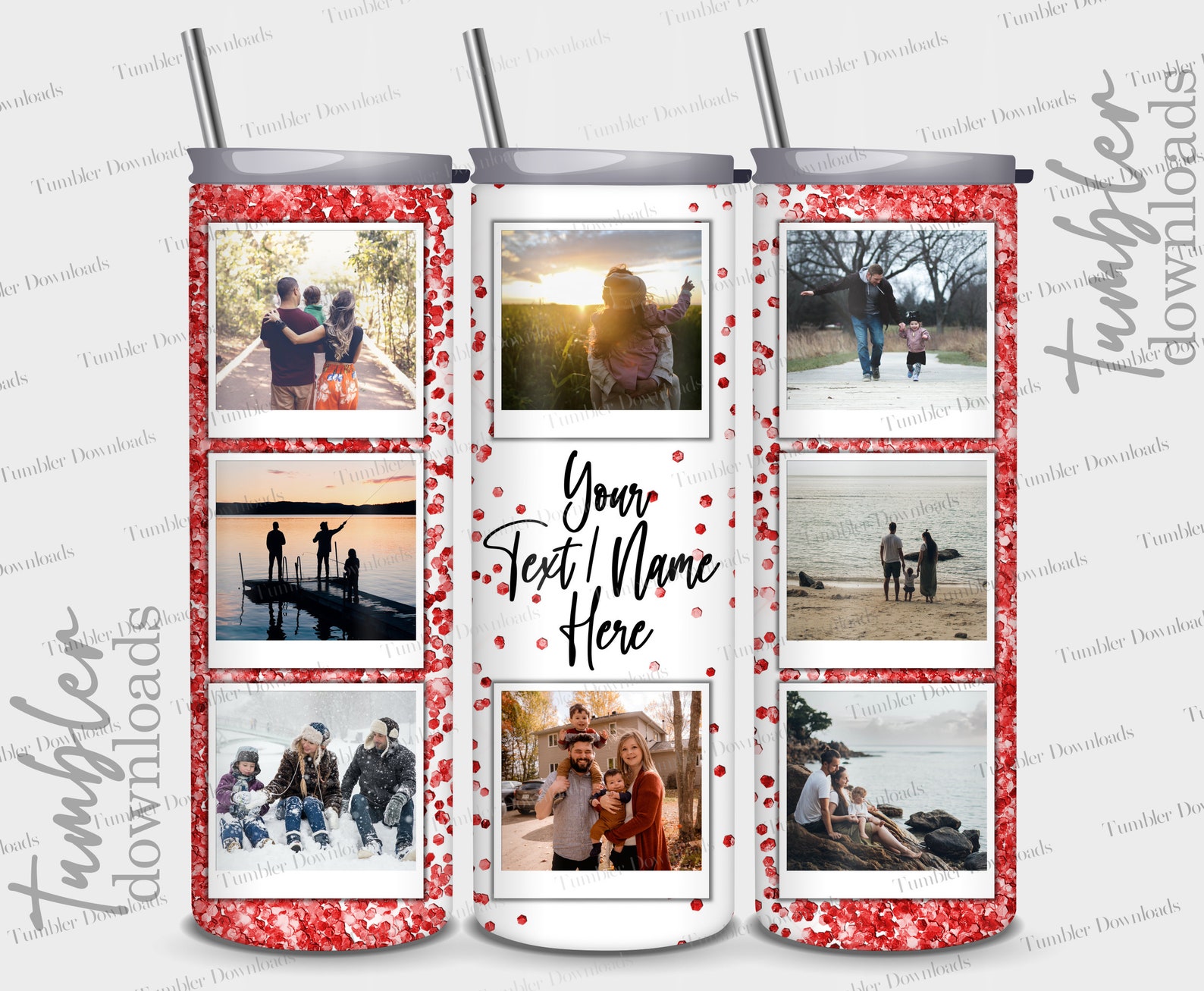 Red Glitter Photo Frame Tumbler Wrap PNG, 20 Oz Skinny Tumbler ...