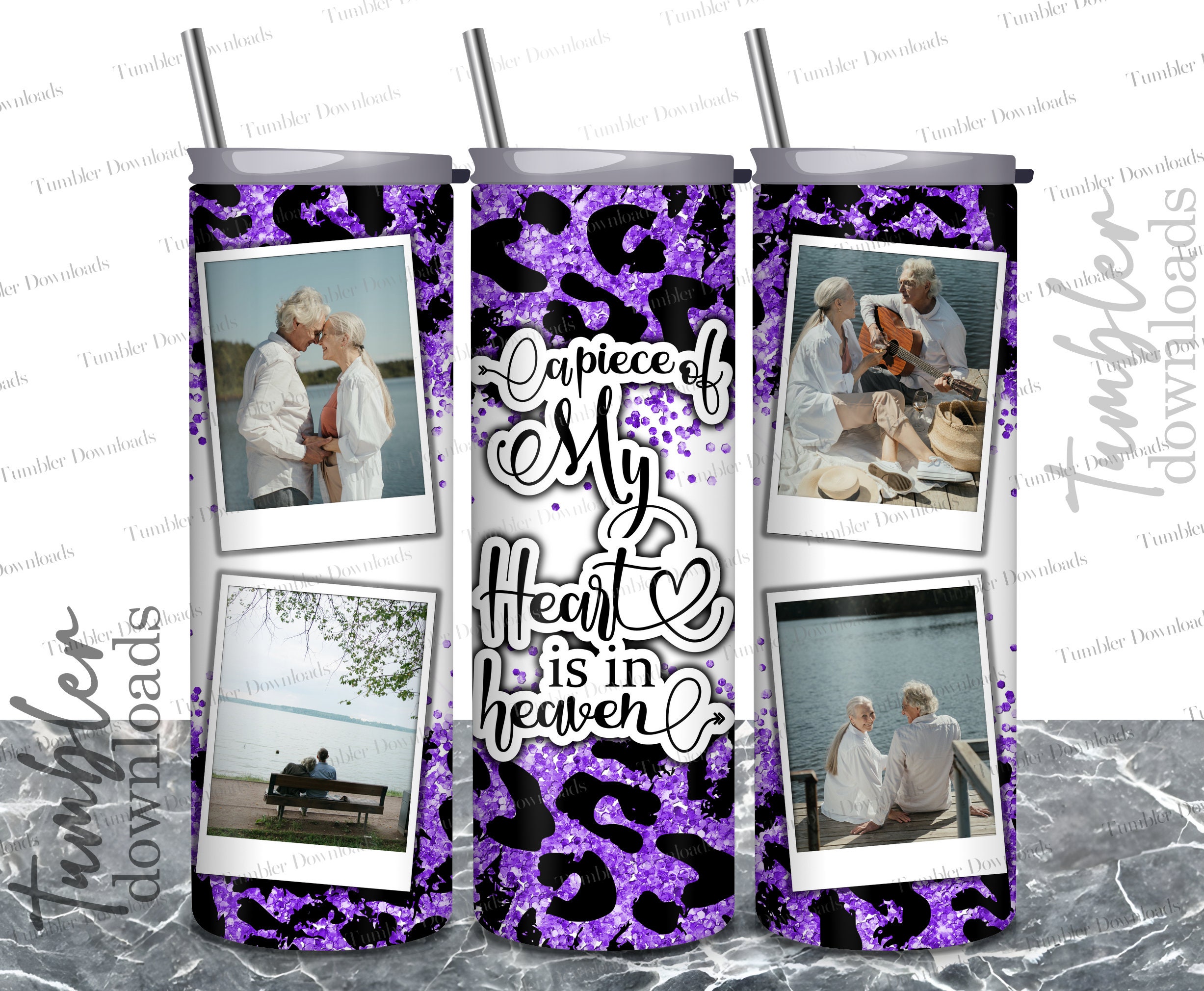 Memorial Tumbler Wrap: Purple Glitter Leopard, 4-photo Collage (PNG ...