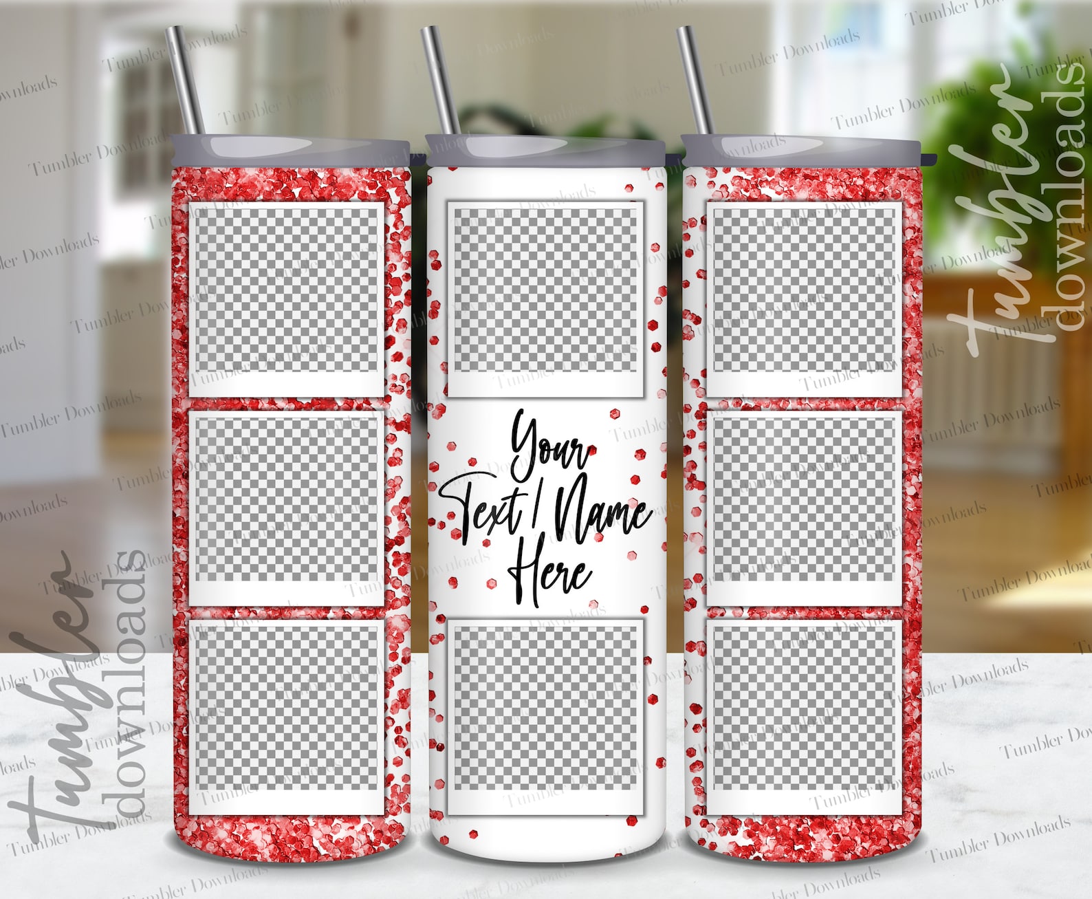 Red Glitter Photo Frame Tumbler Wrap PNG, 20 Oz Skinny Tumbler ...