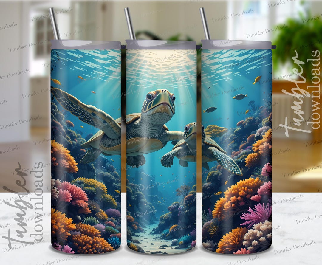 Sea Turtle Tumbler Wrap PNG, Instant Download Digital 20 Oz Skinny ...