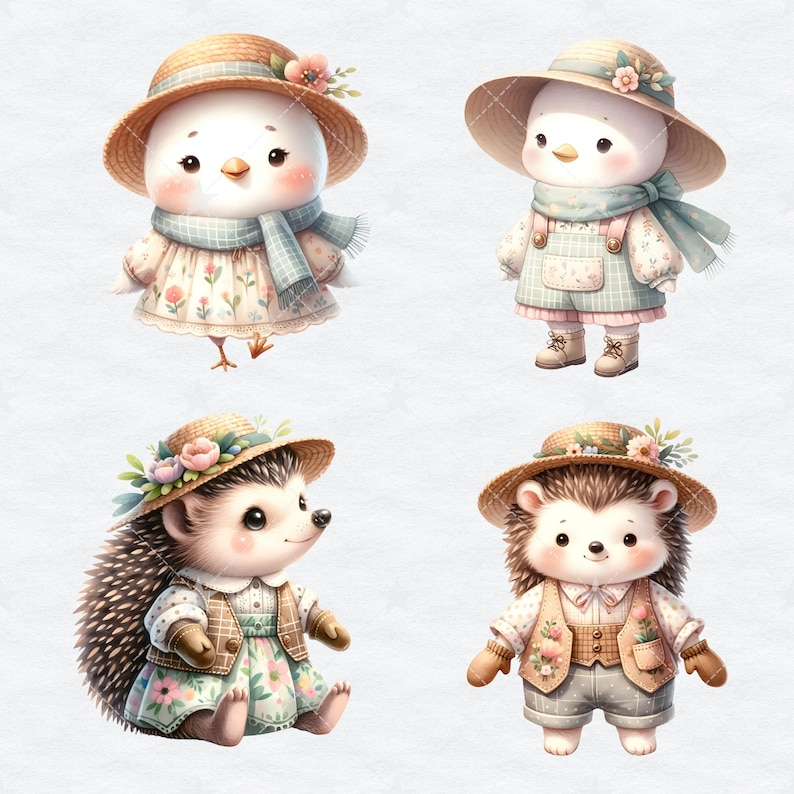 Watercolor Spring Garden Cute Animals Clipart, Bear Cat Mouse Panda ...