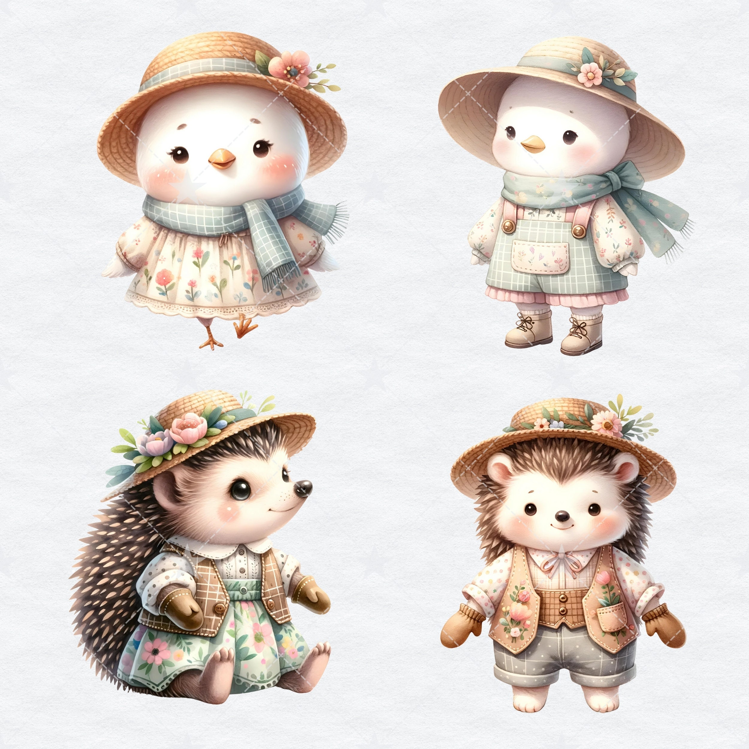 Watercolor Spring Garden Cute Animals Clipart, Bear Cat Mouse Panda ...