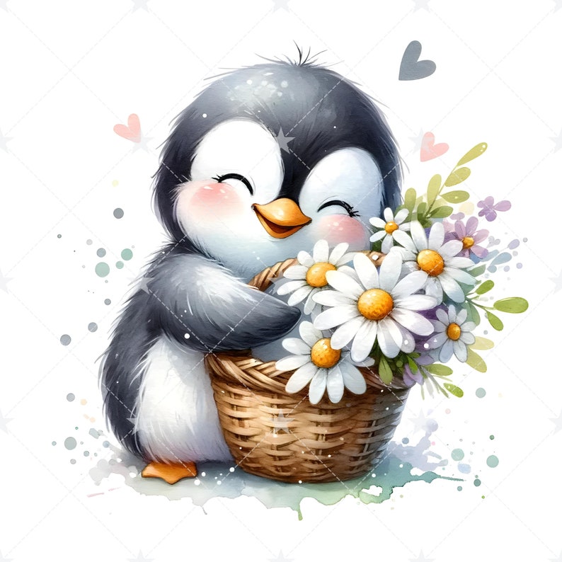 Cute Penguin Clipart, Watercolor Penguin Set, Love Penguin, Penguins ...