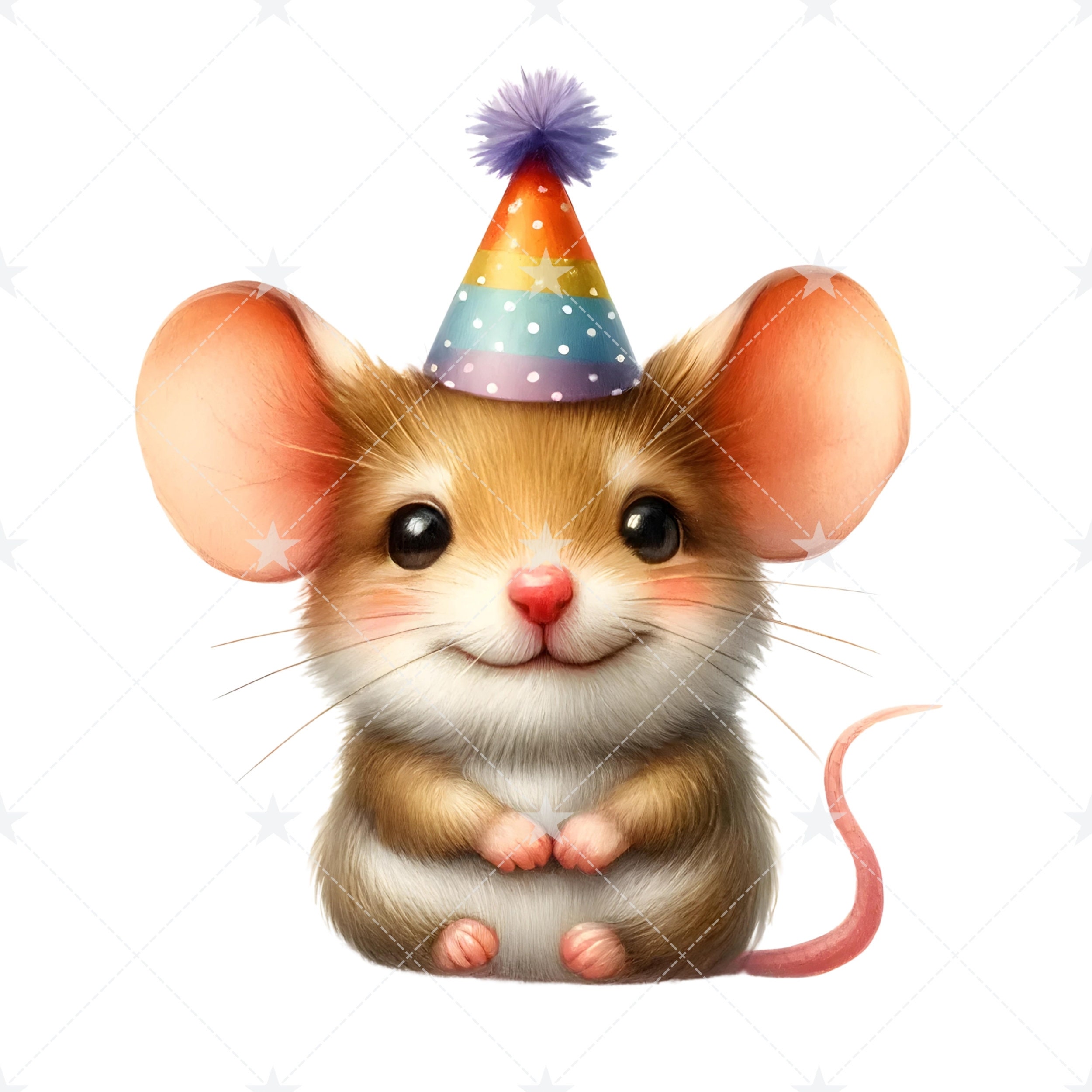 Watercolor Mouse Clipart: Happy Birthday Party Hat (digital Download ...
