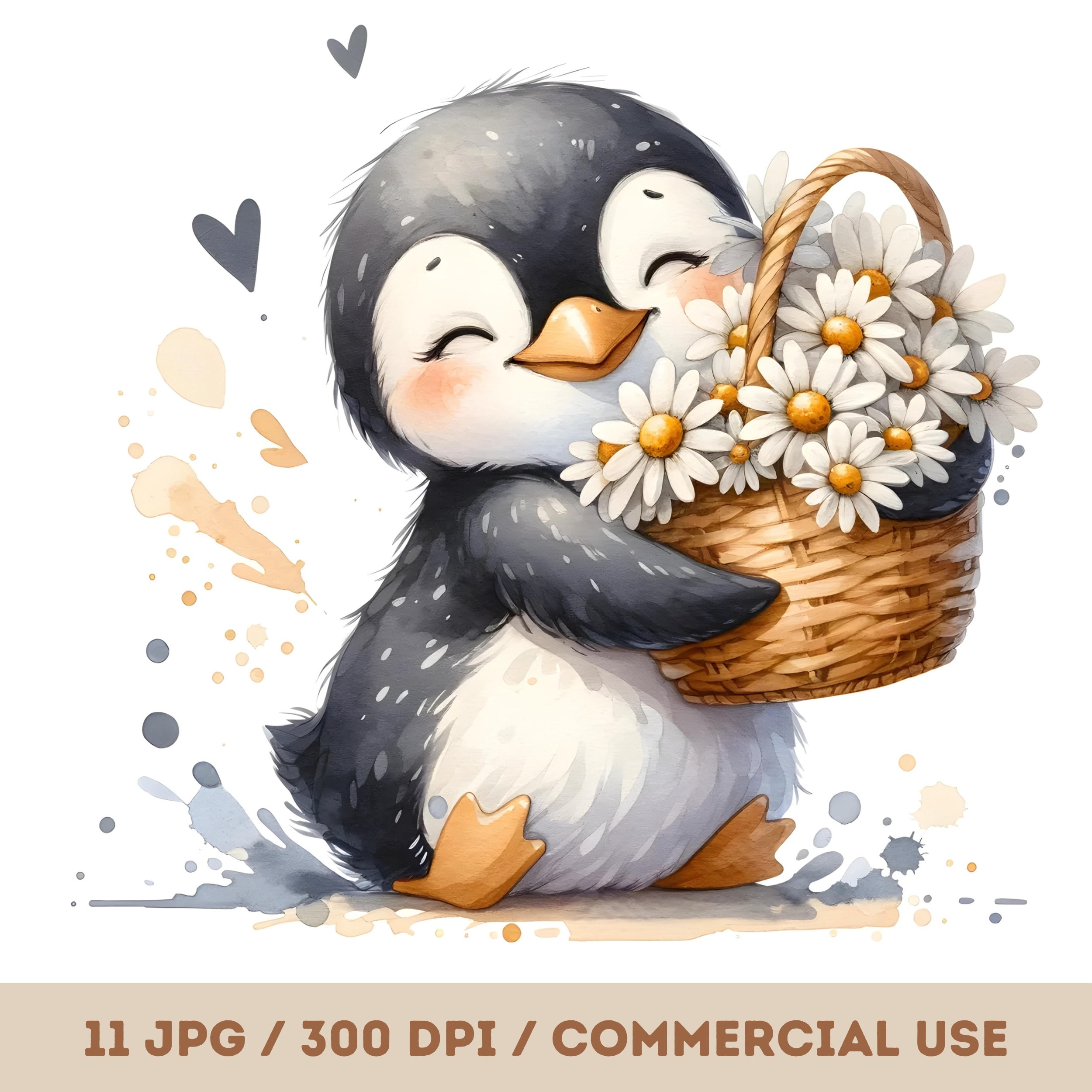 Cute Penguin Clipart, Watercolor Penguin Set, Love Penguin, Penguins ...