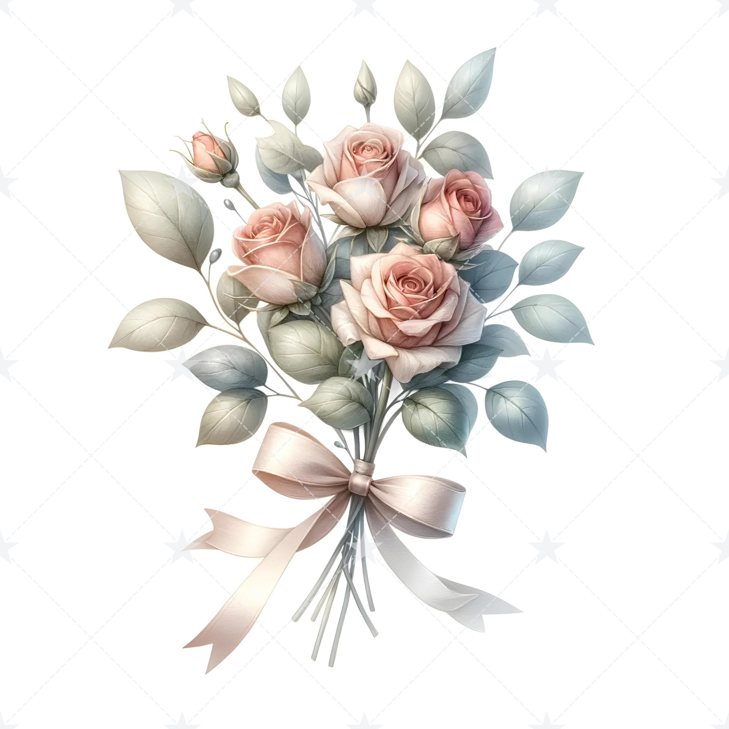 Watercolor White and Pink Roses Bouquet Clipart, 10 JPG Images, Flowers ...