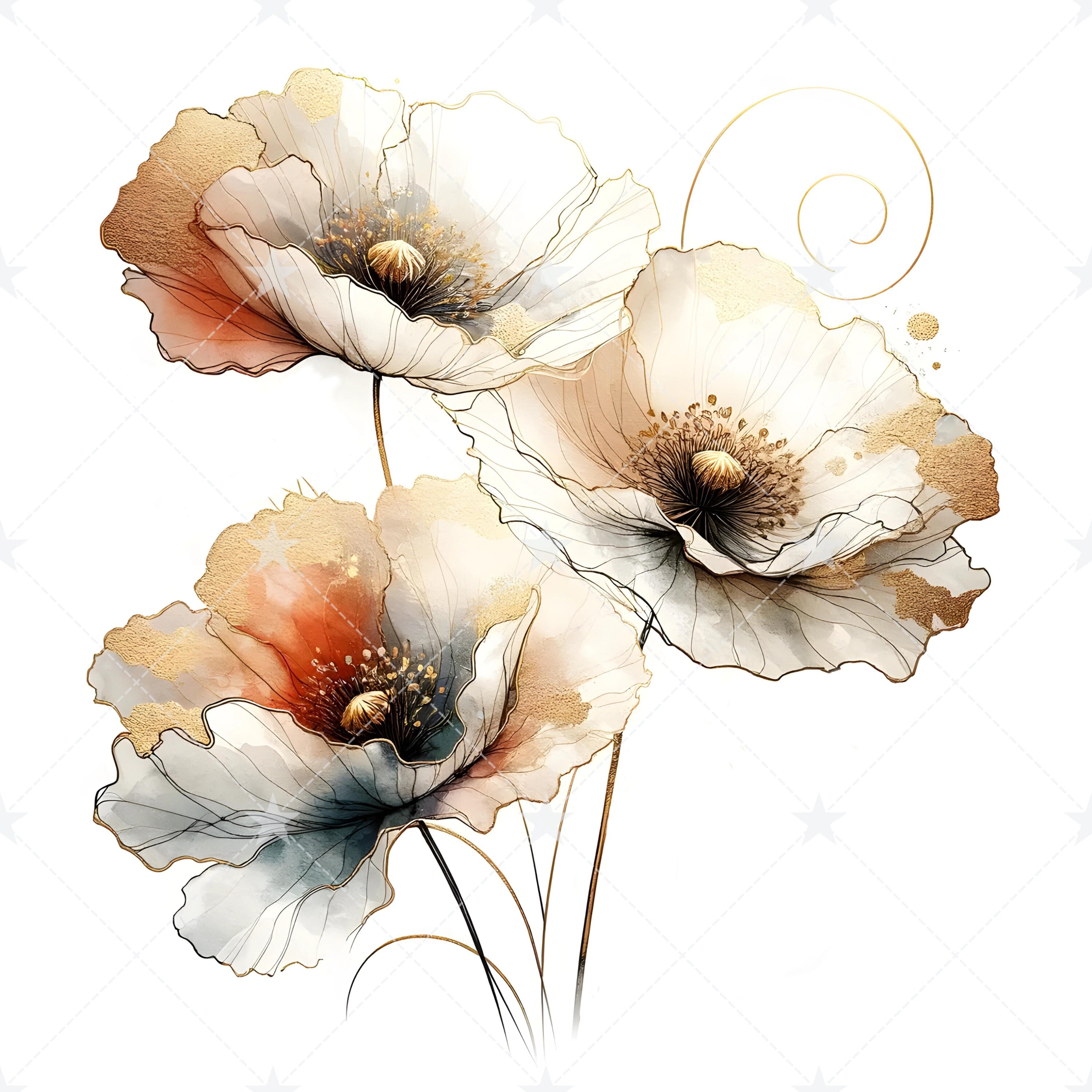 Abstract Poppy Flowers Clipart, Watercolor Flower Set, Jpgs, Floral ...