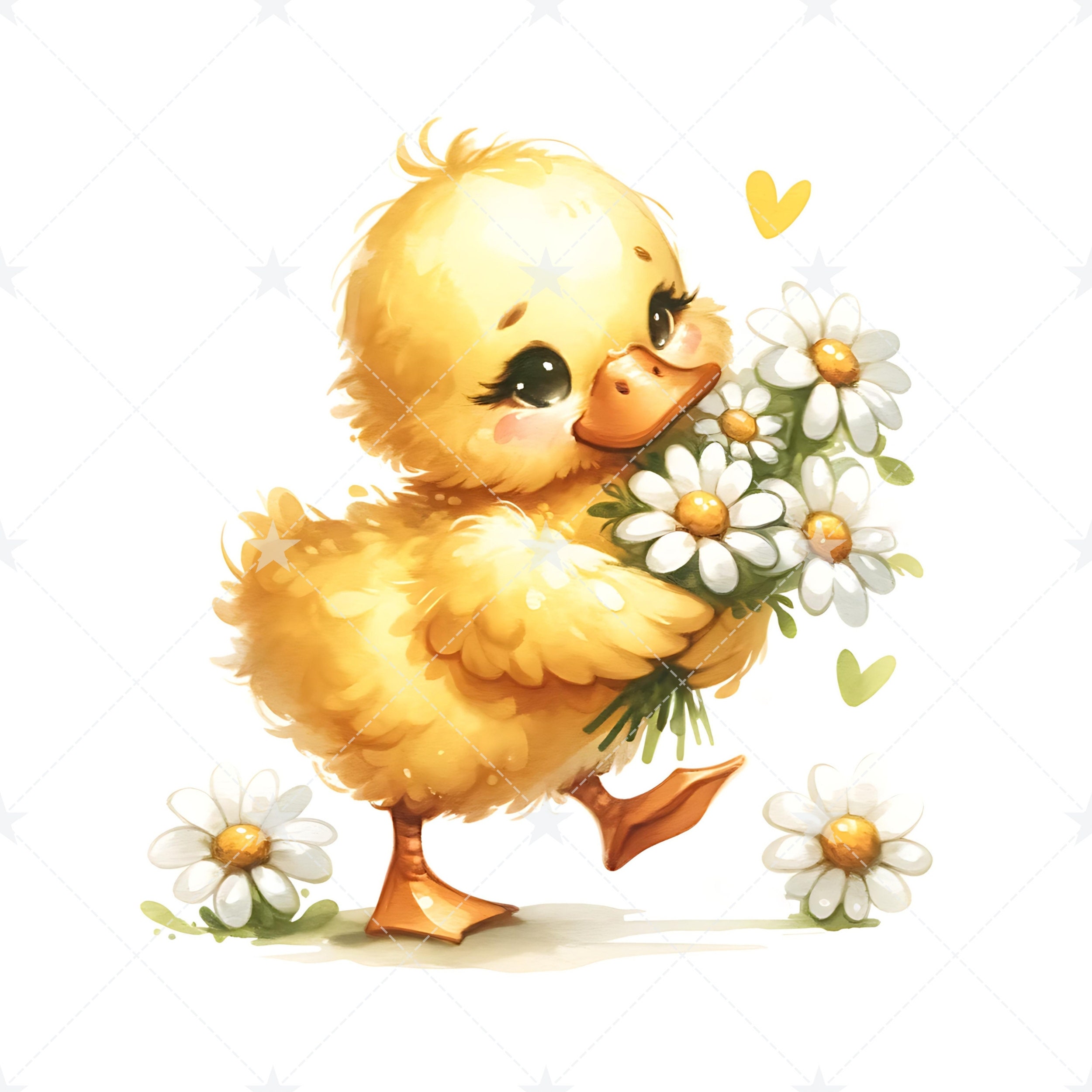 Watercolor Duck Clipart: Daisy Bouquet, Floral Animal (digital Download ...