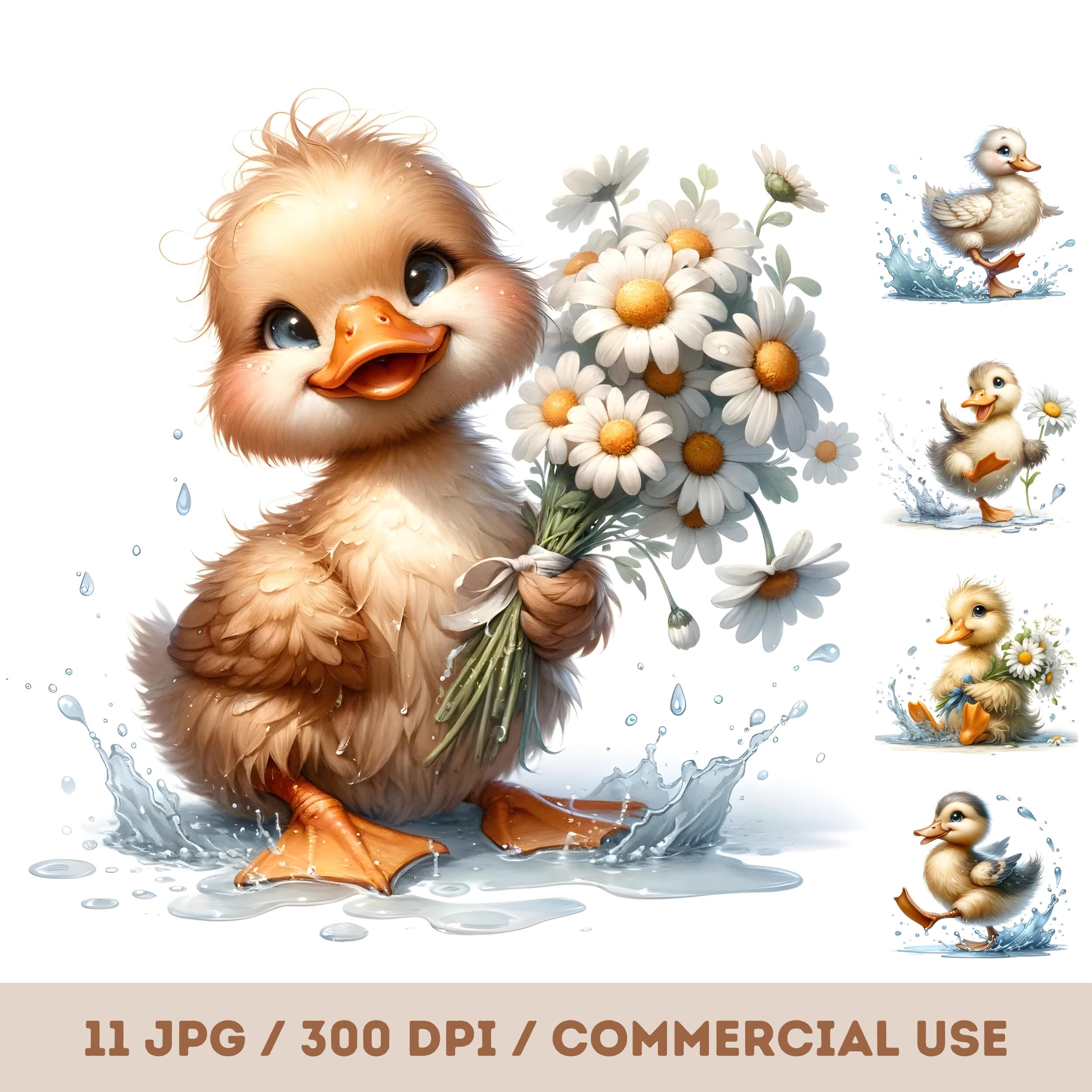 Watercolor Duck Clipart, Cute Duck With Flower, Funny Duck in Water ...
