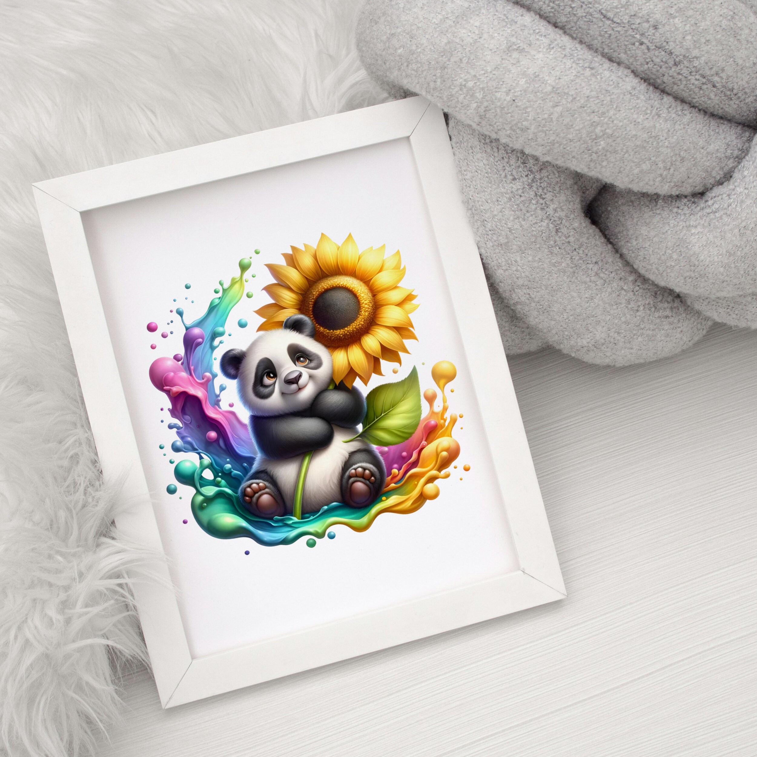 Watercolor Cute Panda With Sunflower PNG Clipart, Panda Bear and Floral ...