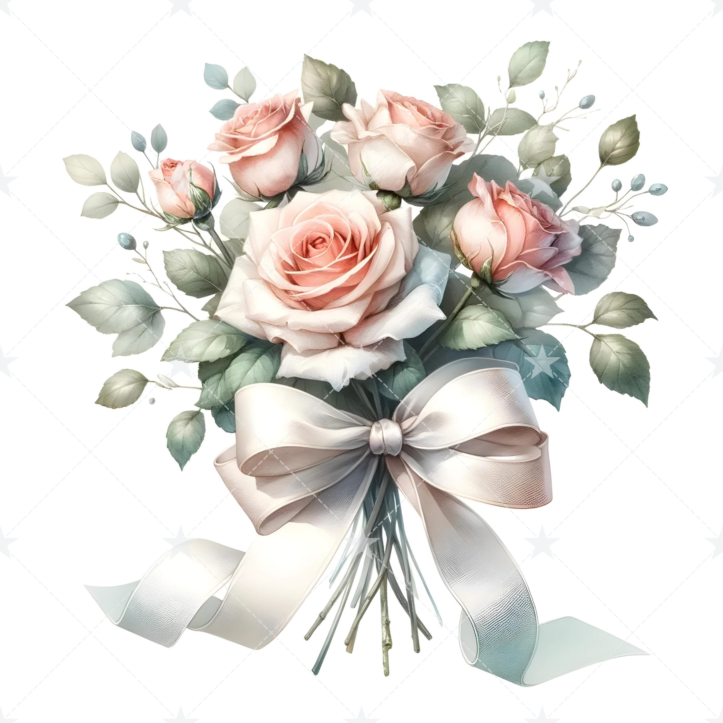 Watercolor White and Pink Roses Bouquet Clipart, 10 JPG Images, Flowers ...