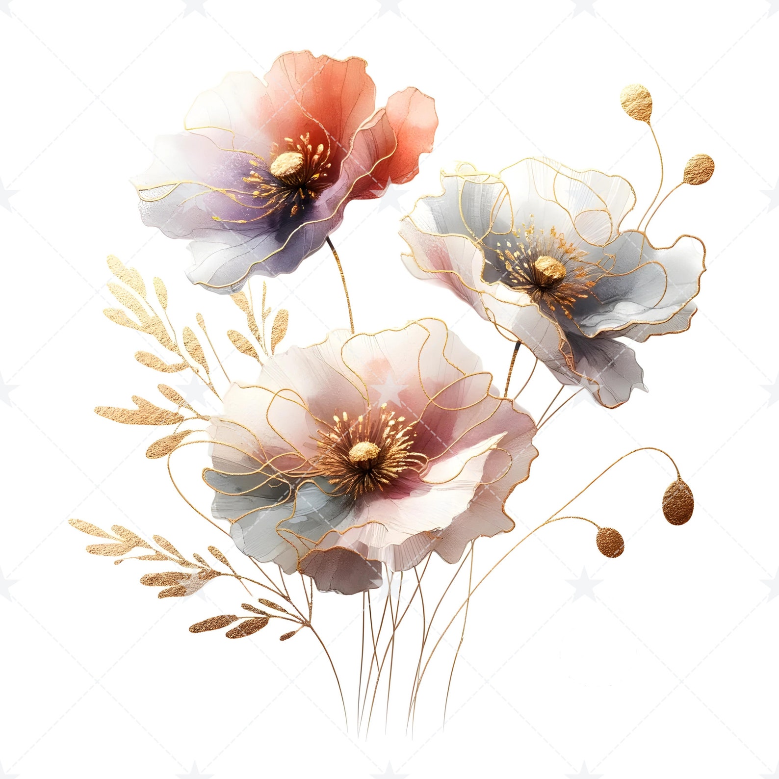 Abstract Poppy Flowers Clipart, Watercolor Flower Set, 10 Images File ...