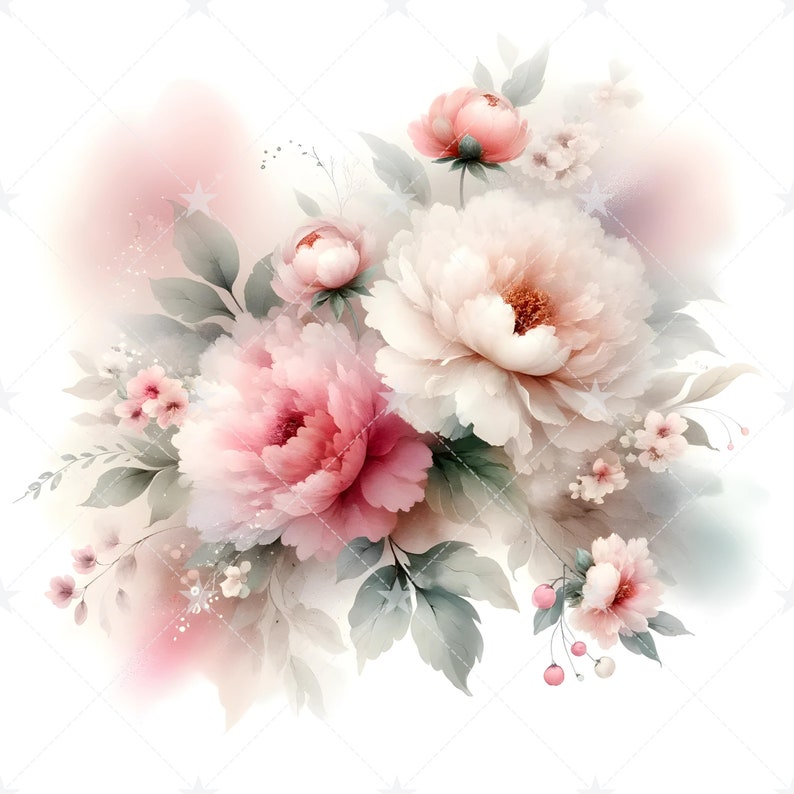 Watercolor Pastel Peony Flowers Clipart, Abstract Peony Jpgs, Pink and ...
