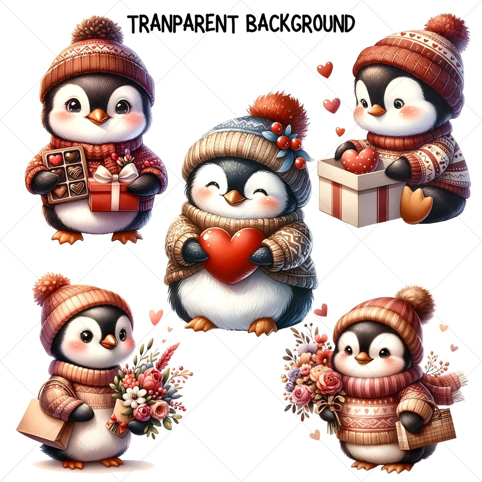 Cute Penguin Clipart, Watercolor Penguin Set, Love Penguin,animal ...