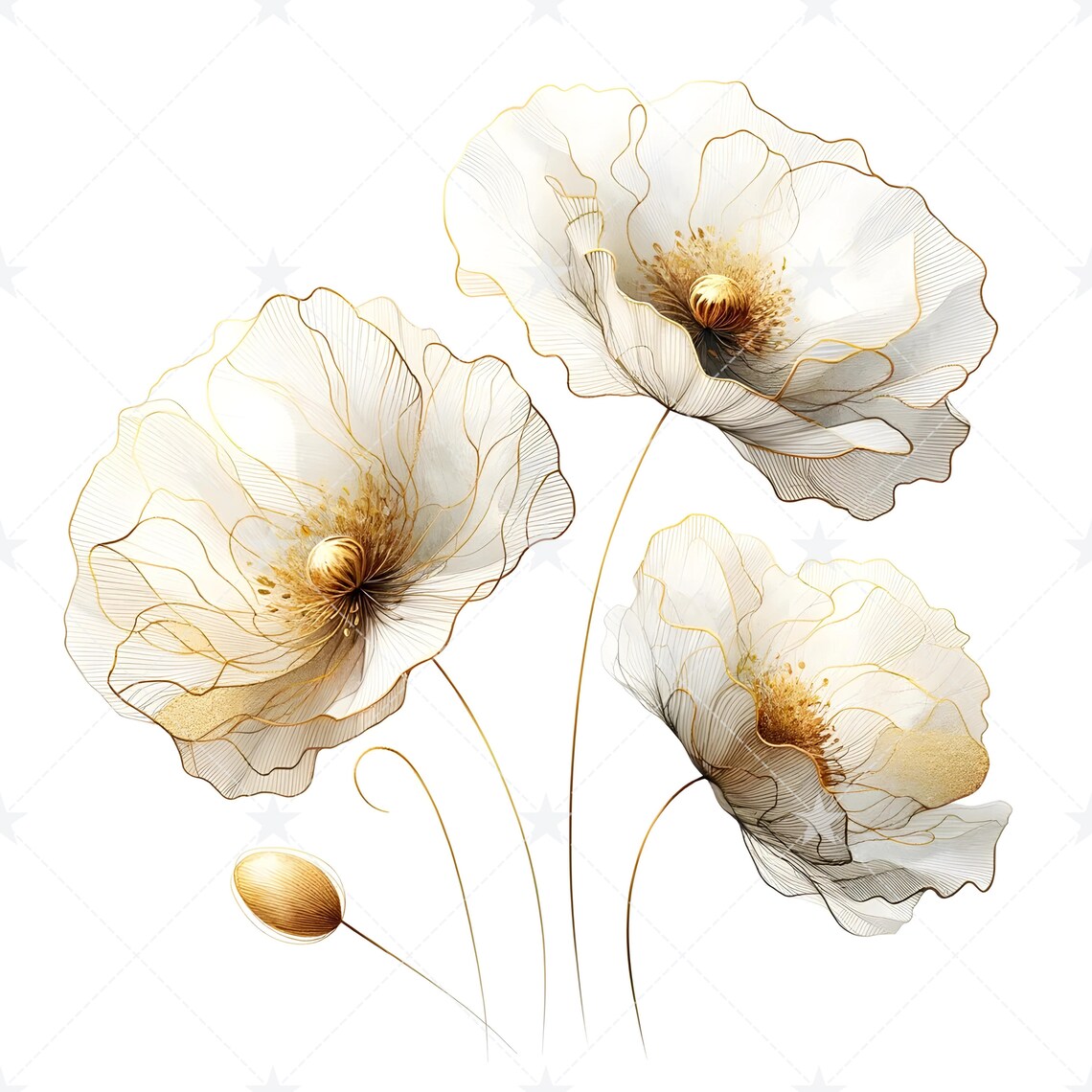 Abstract Poppy Flowers Clipart, Watercolor Flower Set, Jpgs, Floral ...