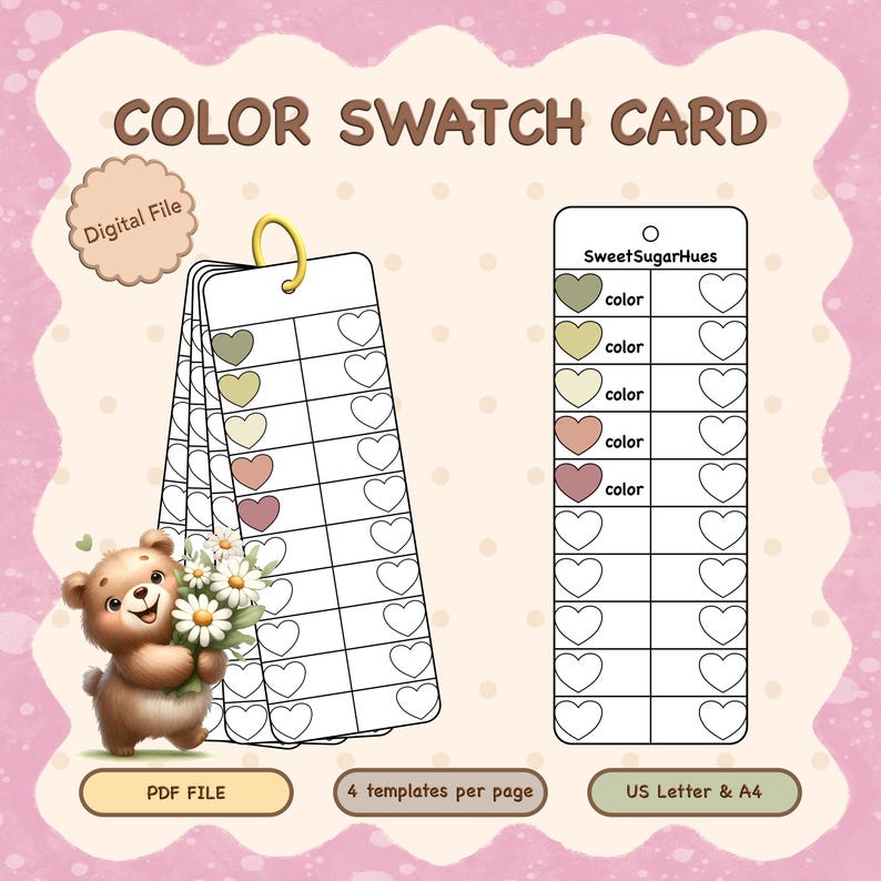 Color Swatch Card Template, Printable Blank Swatch Chart, Marker Paint ...