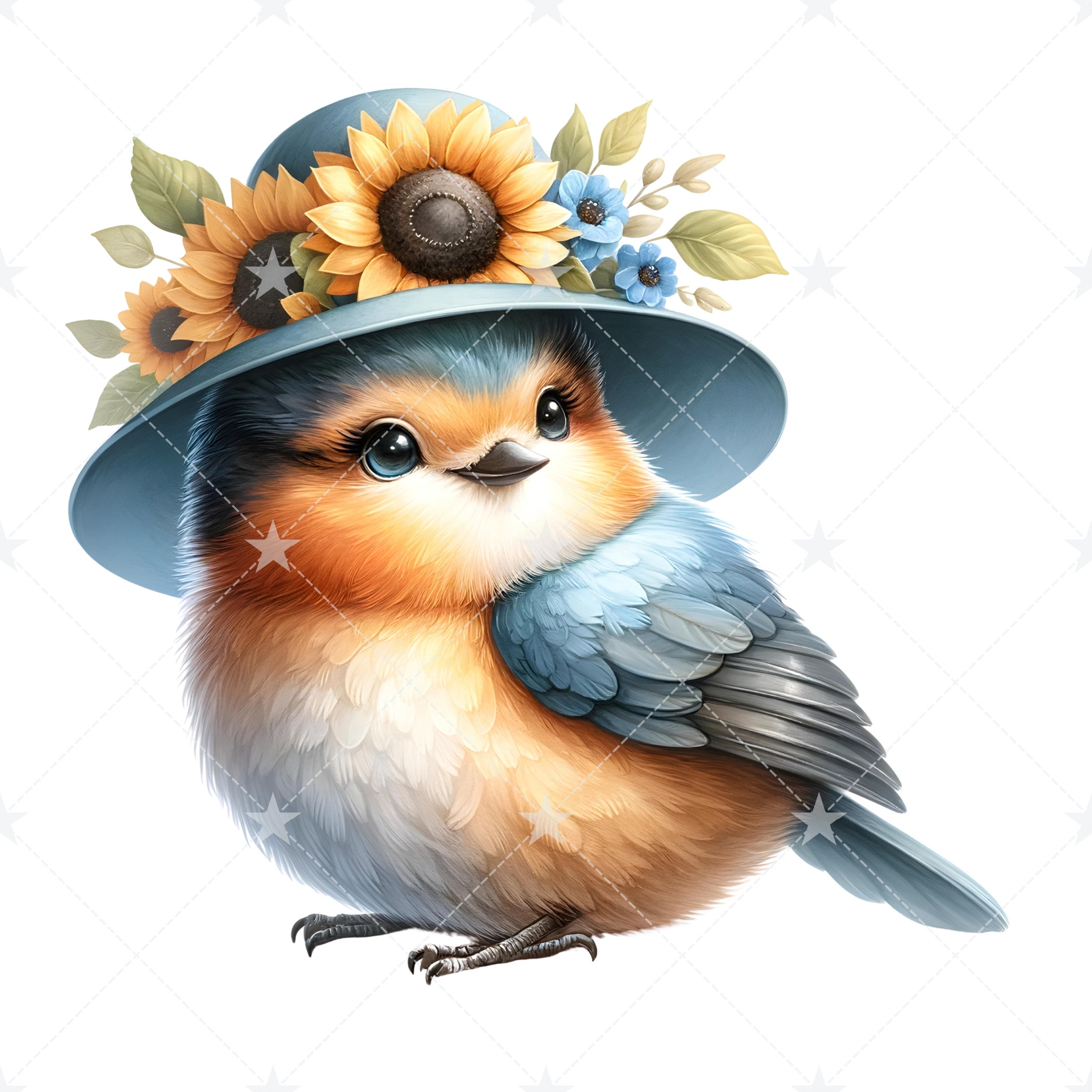 Watercolor Bird With Sunflowers Hat PNG Clipart, Bird and Flower ...