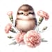 Watercolor Carnation Bird Clipart Set, Pink Floral Digital PNG, Bird ...