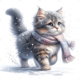Watercolor Winter Cat Clipart, Cute Snowy Animals (digital Download) - Etsy