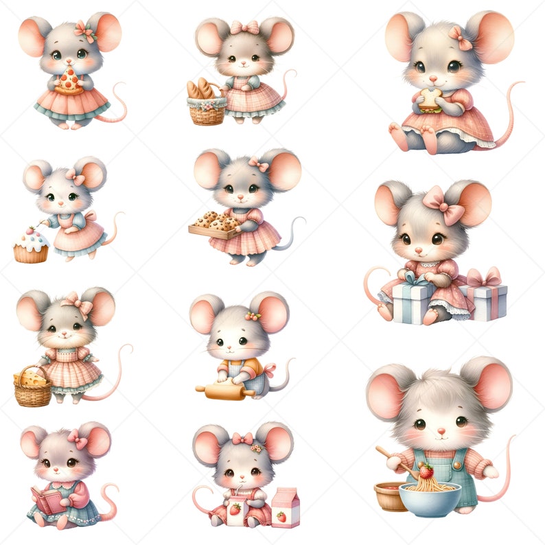 Cute Mouse Clipart, Mouse PNG, Animal Clipart, Watercolor Mouse Set ...