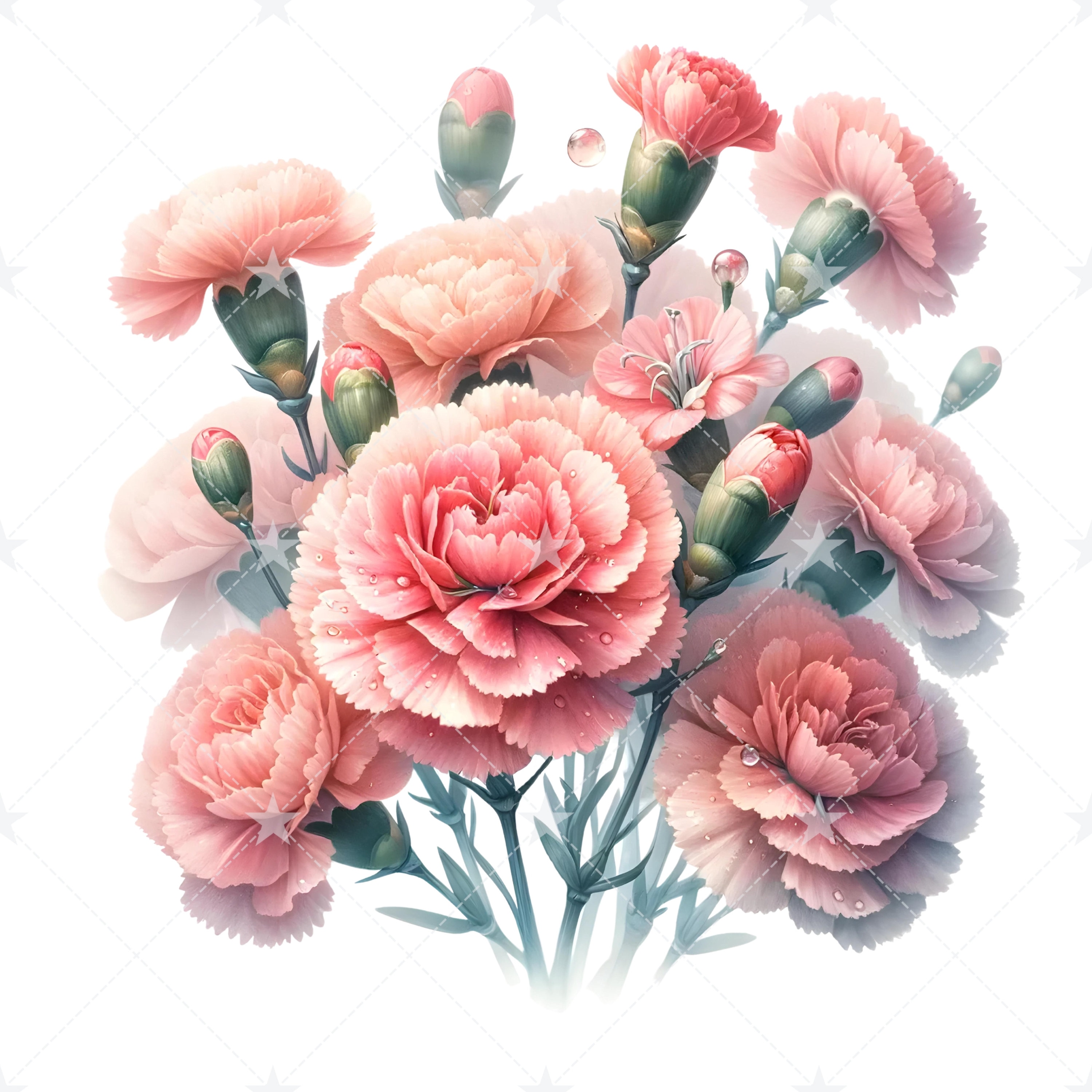 Watercolor Carnation Flowers Clipart, Set of 10, Carnation Floral ...
