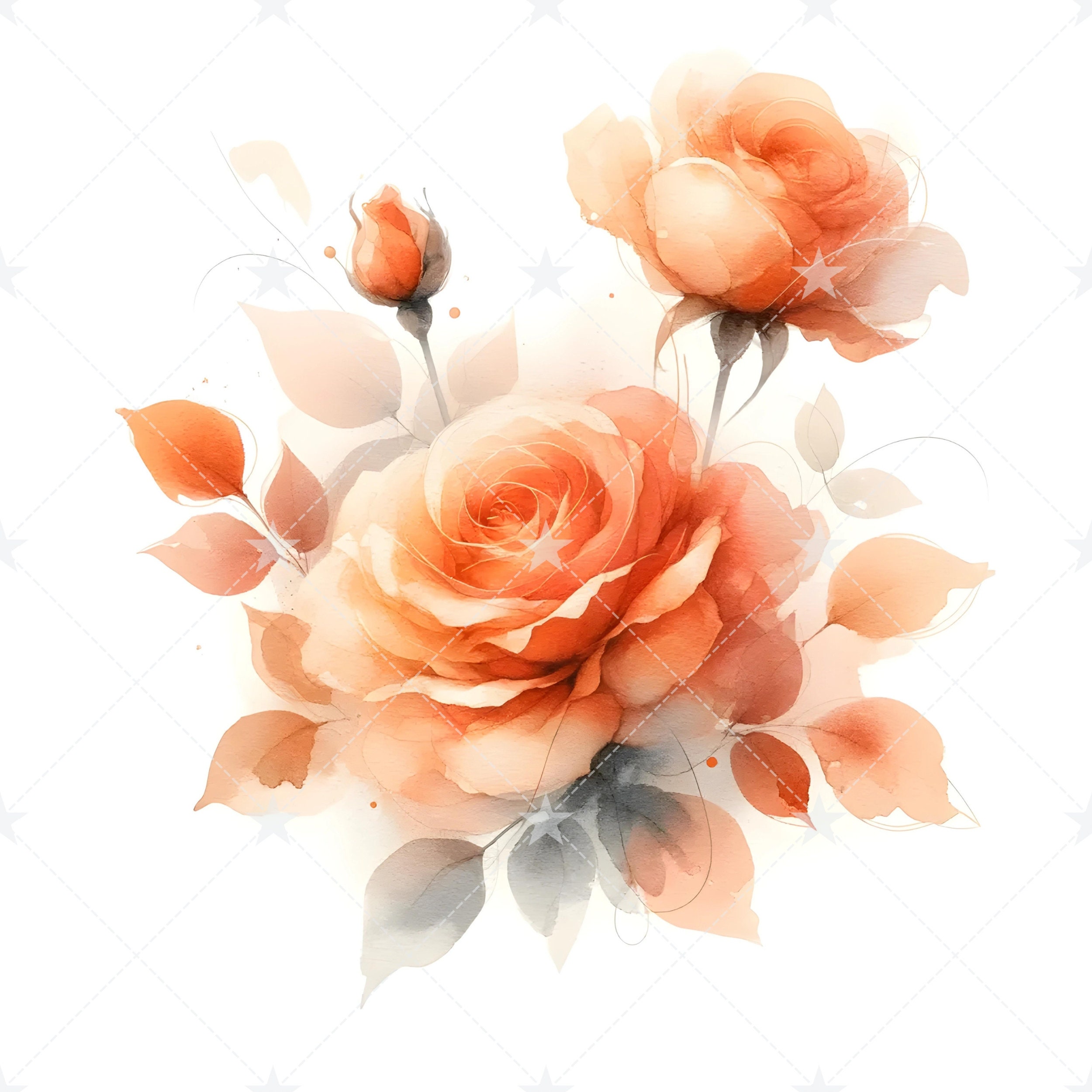 Watercolor Abstract Orange Roses Clipart, 10 JPG Images, Flowers Print ...