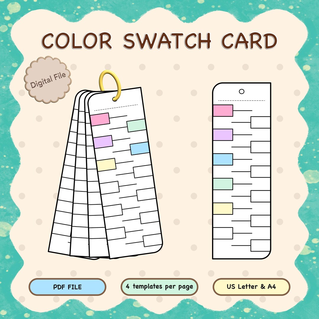 Color Swatch Card, Printable Color Swatch, Marker Color Palette Swatch ...