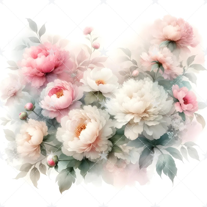 Watercolor Pastel Peony Flowers Clipart, Abstract Peony Jpgs, Pink and ...