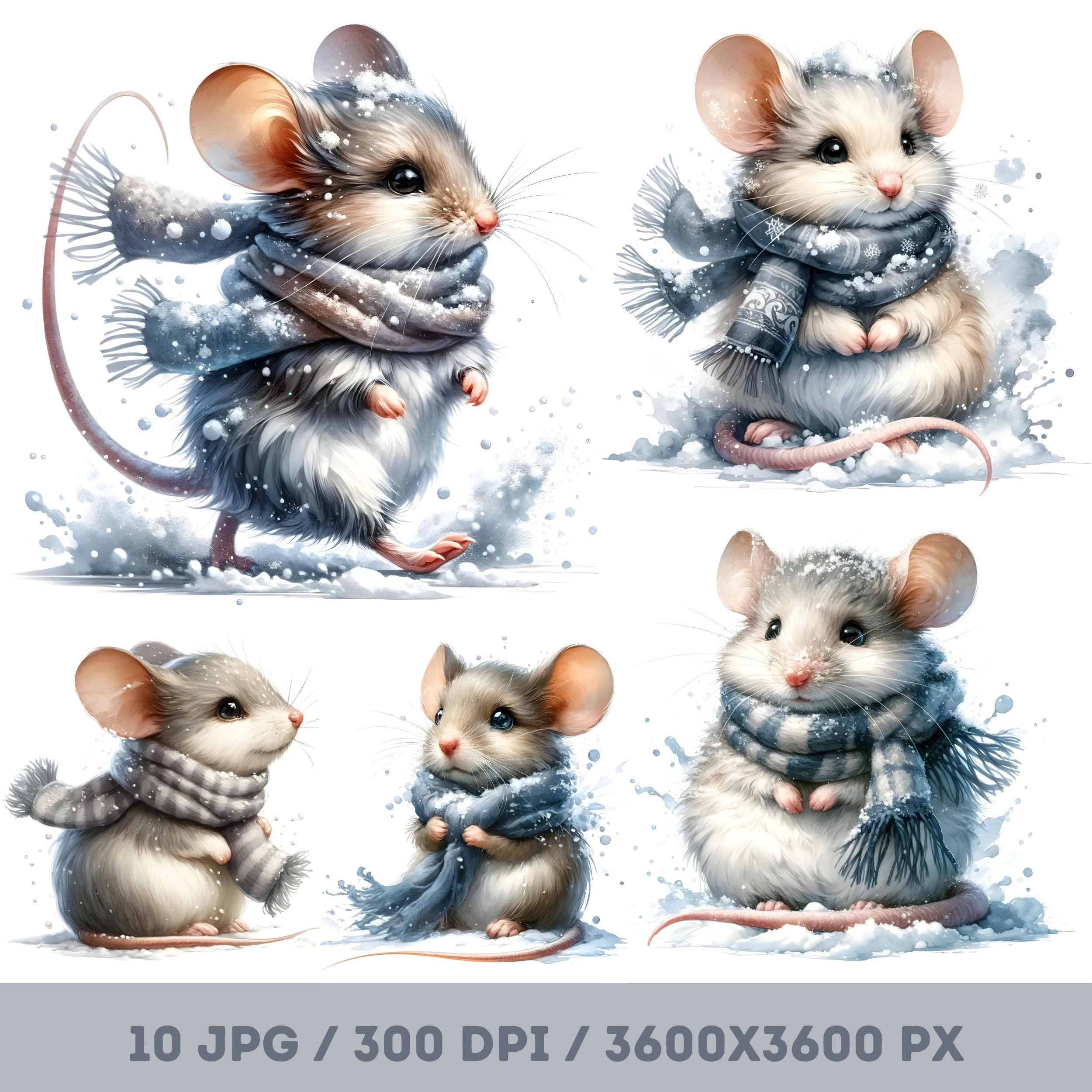 Watercolor Winter Mouse Clipart, Cute Mouse With Scarf, Christmas Mouse ...