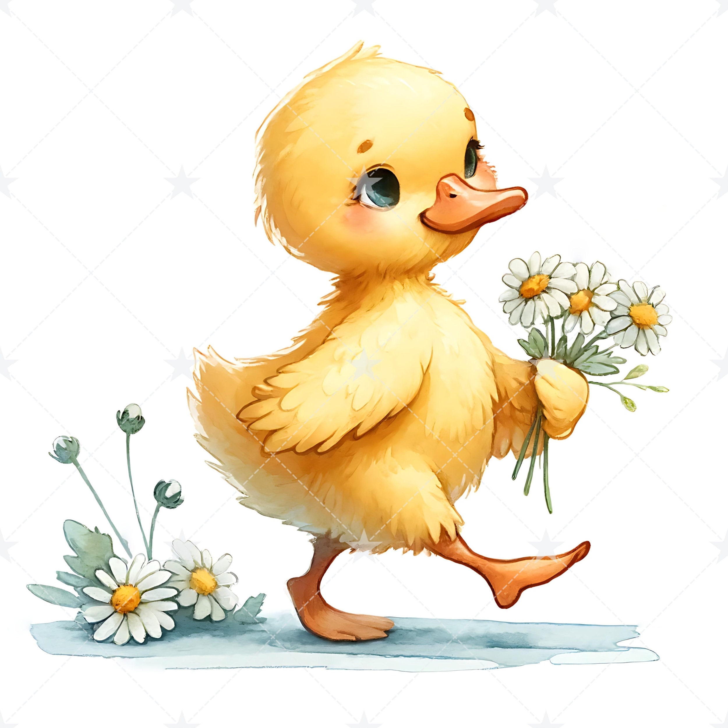 Watercolor Duck and Daisy Flowers, Cute Duck Clipart, Floral Animal ...