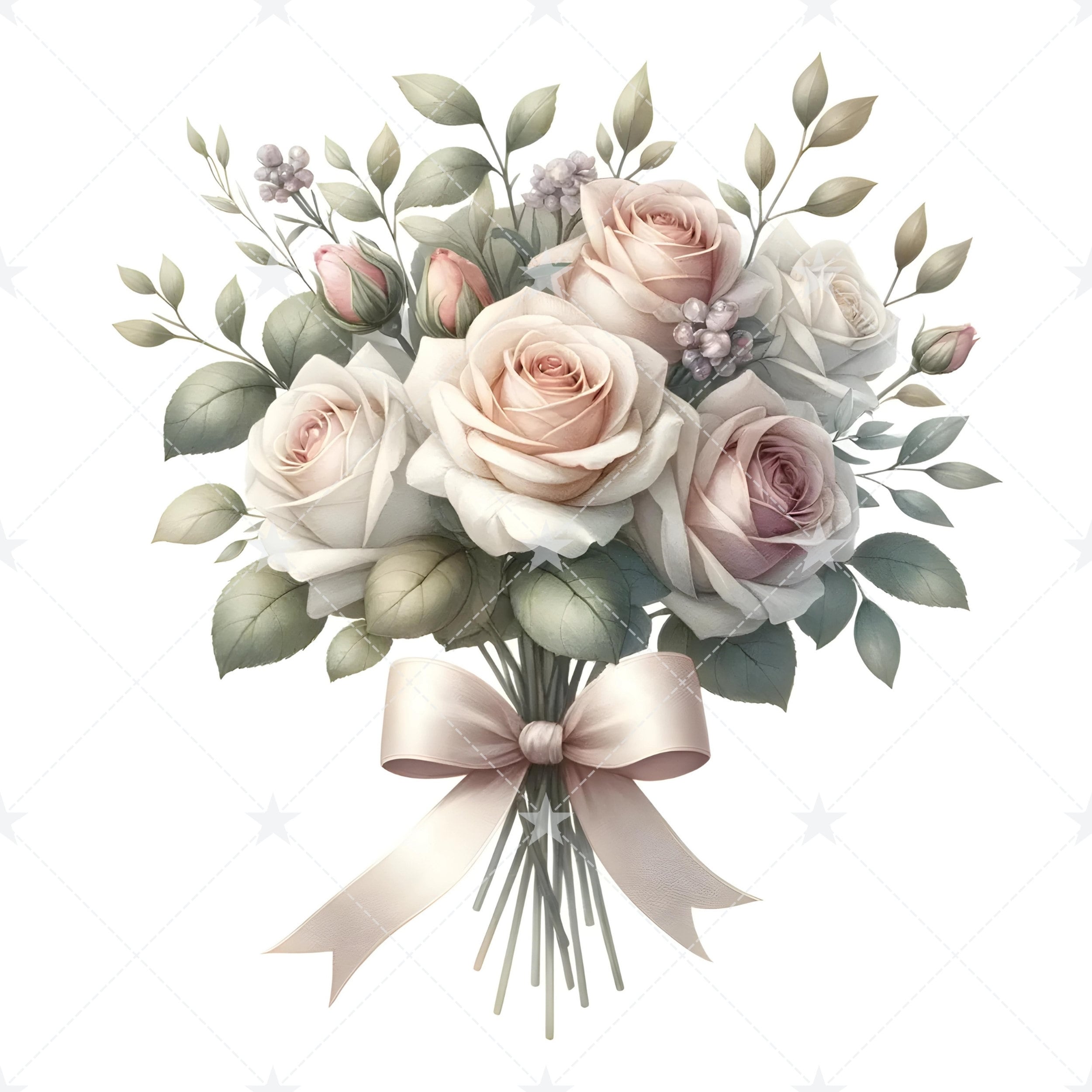 Watercolor White and Pink Roses Bouquet Clipart, 10 JPG Images, Flowers ...