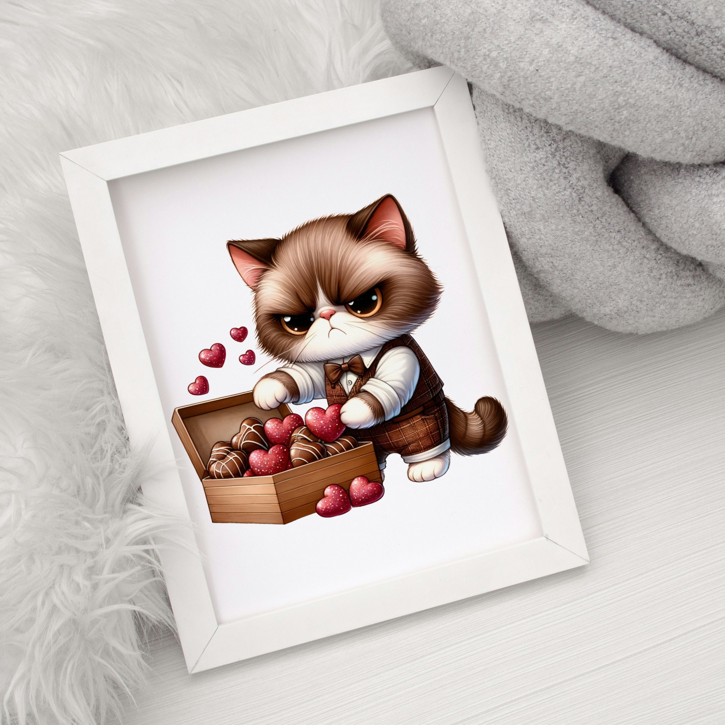 Grumpy Cat With Hearts Clipart, Watercolor Cute Cat, Valentines Day ...