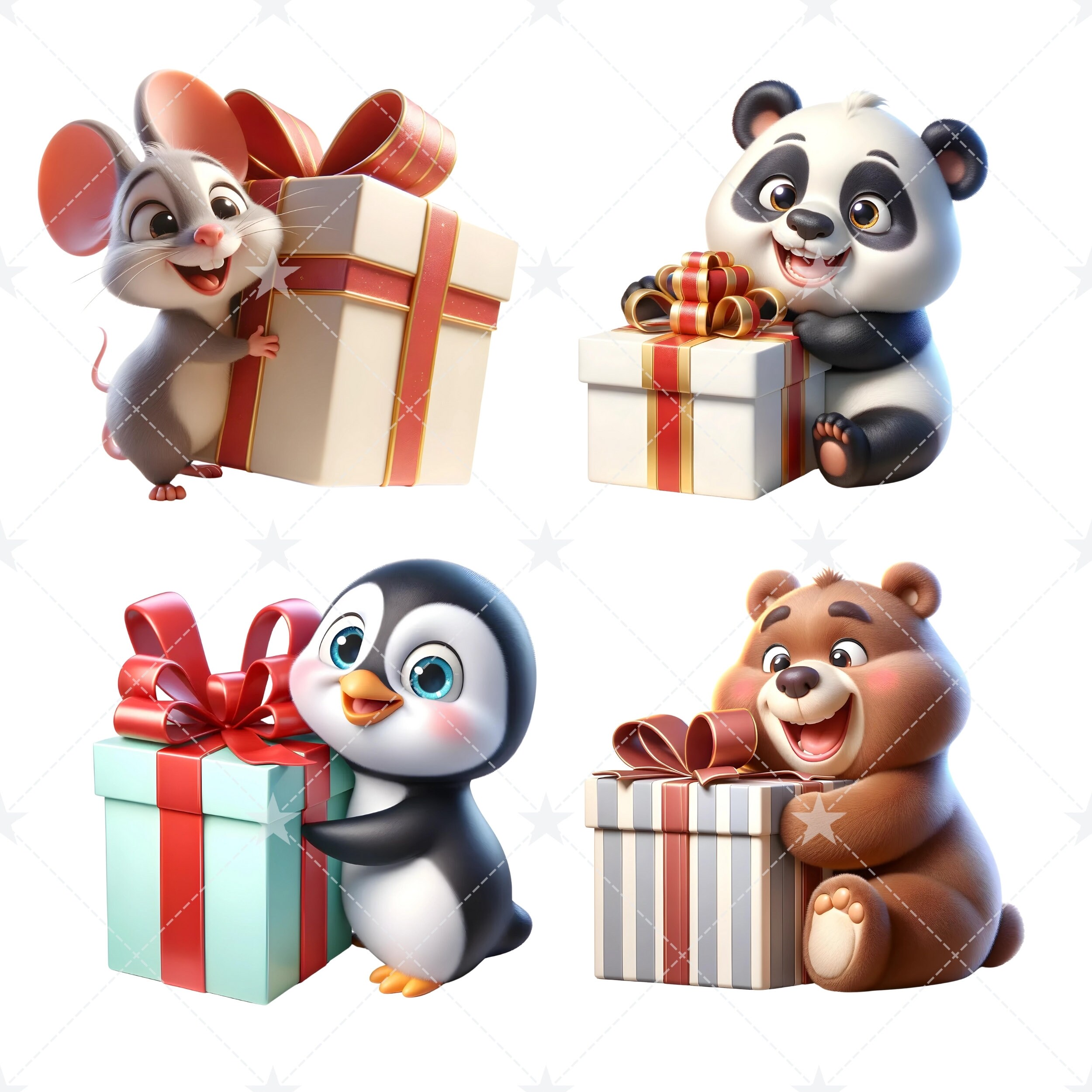 Birthday Animal Clipart Set, Cute Cartoon Party Animals With Presents ...