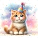 Watercolor Cat Birthday Clipart, Party Hat, Pastel Colors (digital ...