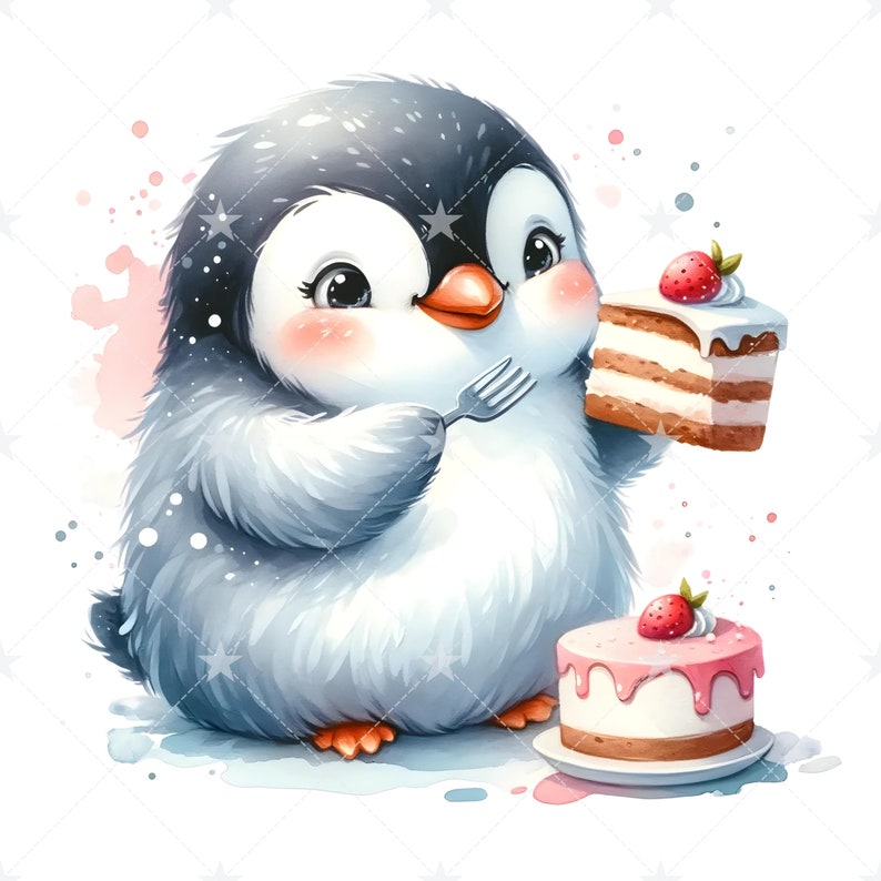 Watercolor Penguin Clipart Set, Flower & Animal Graphics (digital ...