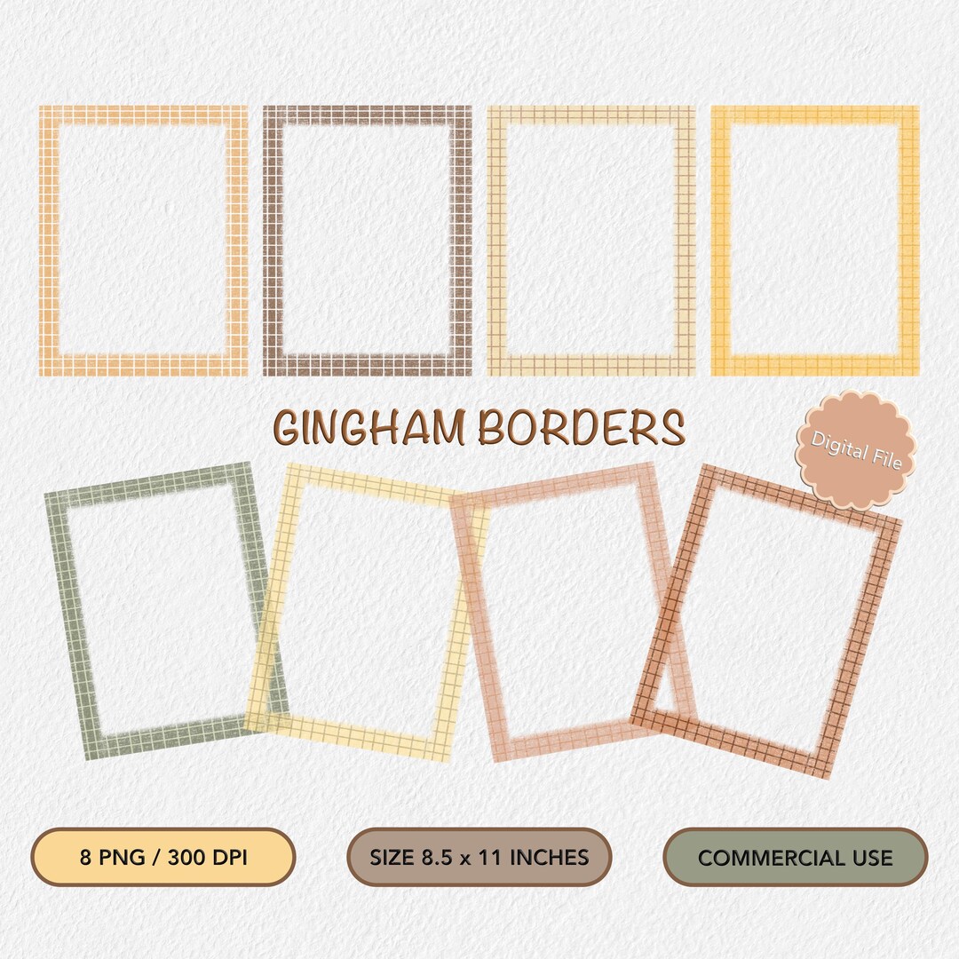Gingham Frame Clipart, Boho Checkered Page Borders (digital Download ...
