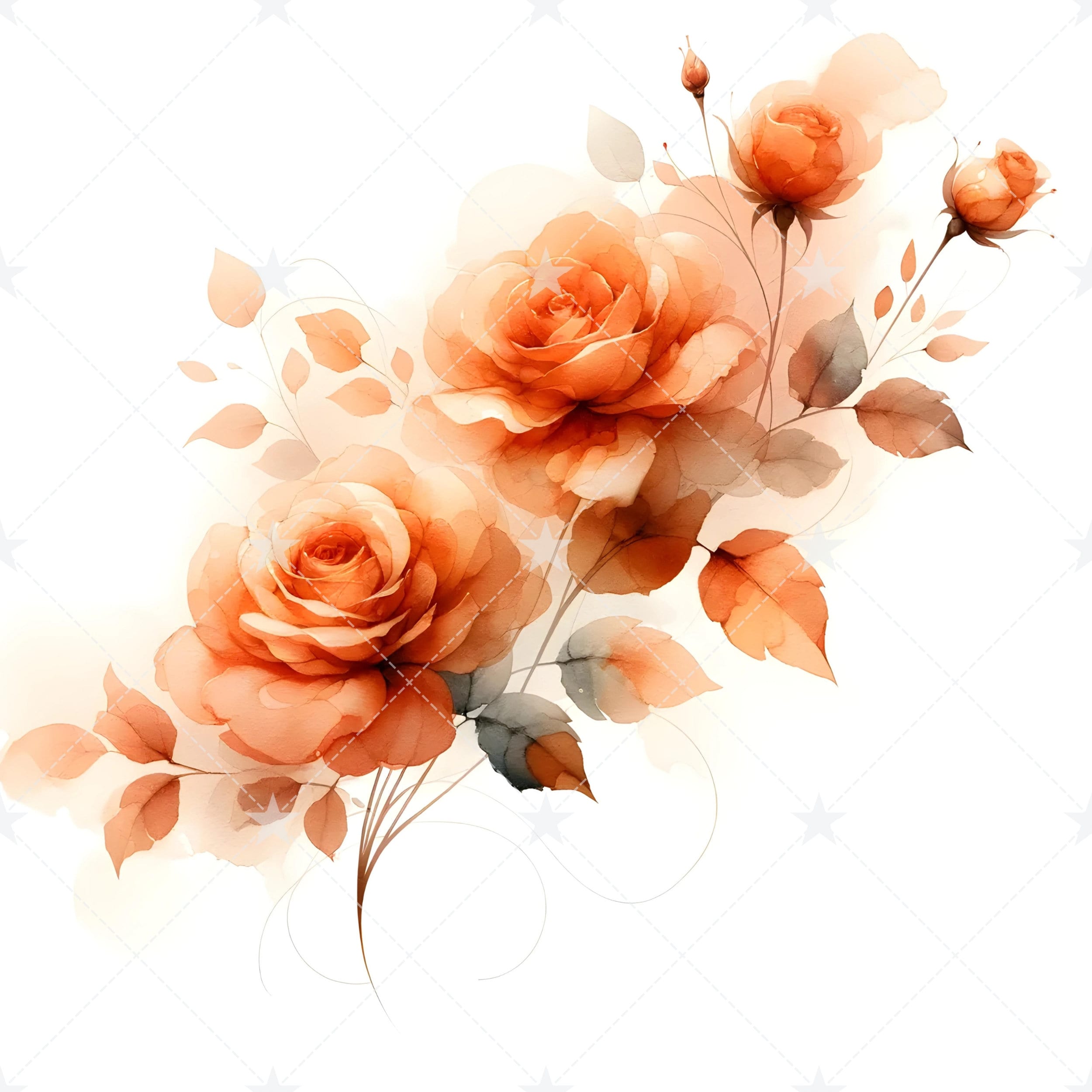 Watercolor Abstract Orange Roses Clipart, 10 JPG Images, Flowers Print ...
