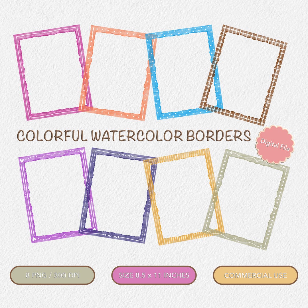 Watercolor Frame Border Clipart, Handdrawn PNG (digital Download) - Etsy