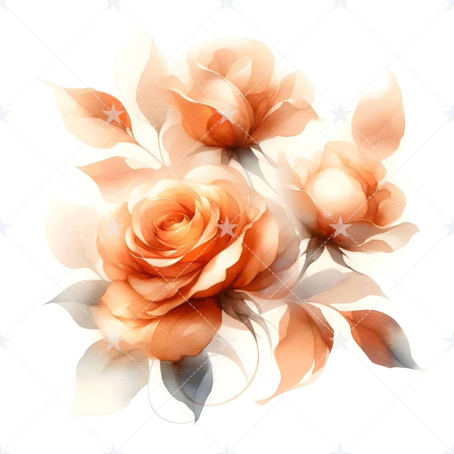 Watercolor Abstract Orange Roses Clipart, 10 JPG Images, Flowers Print ...